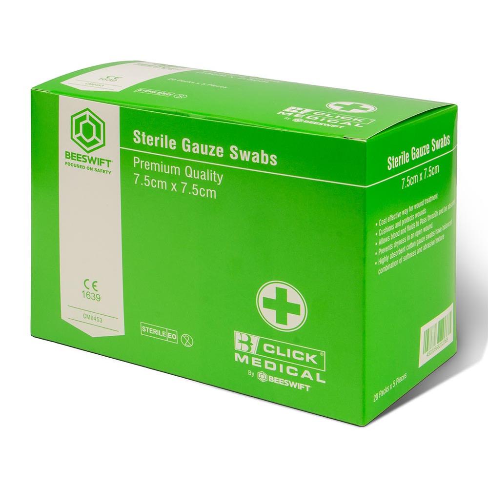 Click Medical Sterile Gauze Swabs 7.5 cm Pack Of 5 (Box of 5) CM0453