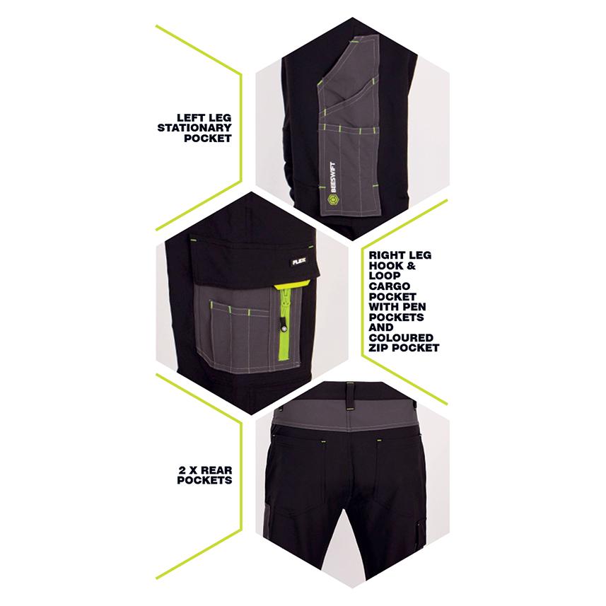 Beeswift FLEX WORKWEAR TROUSER TWO-TONE Black Grey 32T SFTBLGY32T