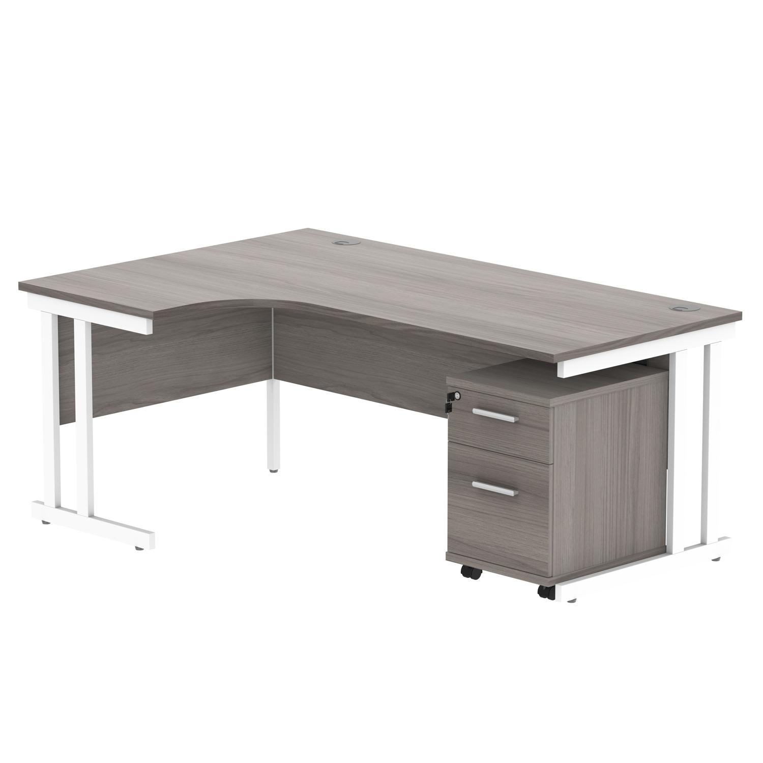 Double Upright Left Hand Radial Desk + 2 Drawer Mobile Under Desk ...