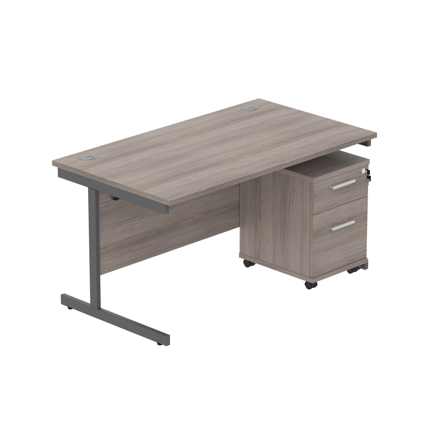 Single Upright Rectangular Desk + 2 Drawer Mobile Under Desk Pedestal ...