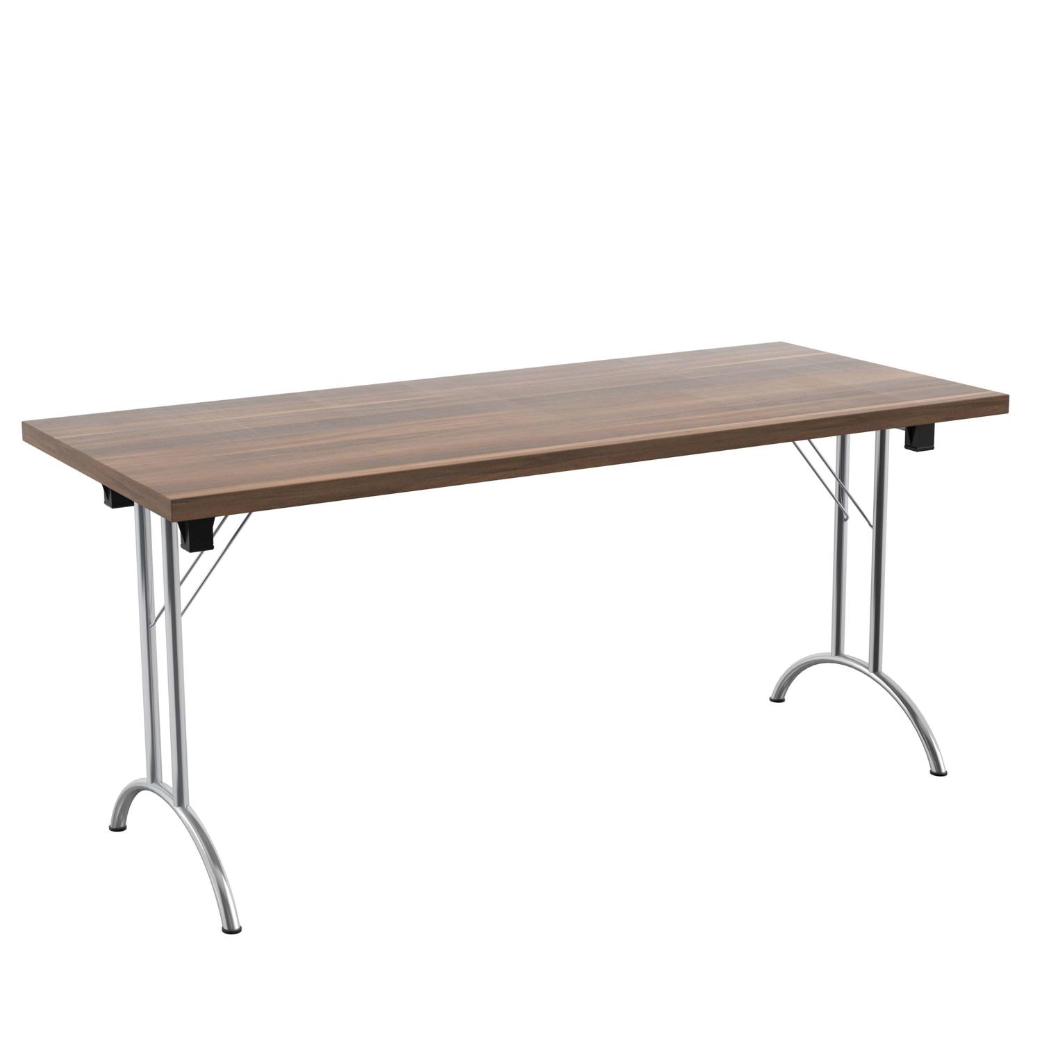 One Union Rectangular Folding Table (FSC) 1600 X 700 Dark Walnut/Chrome ...