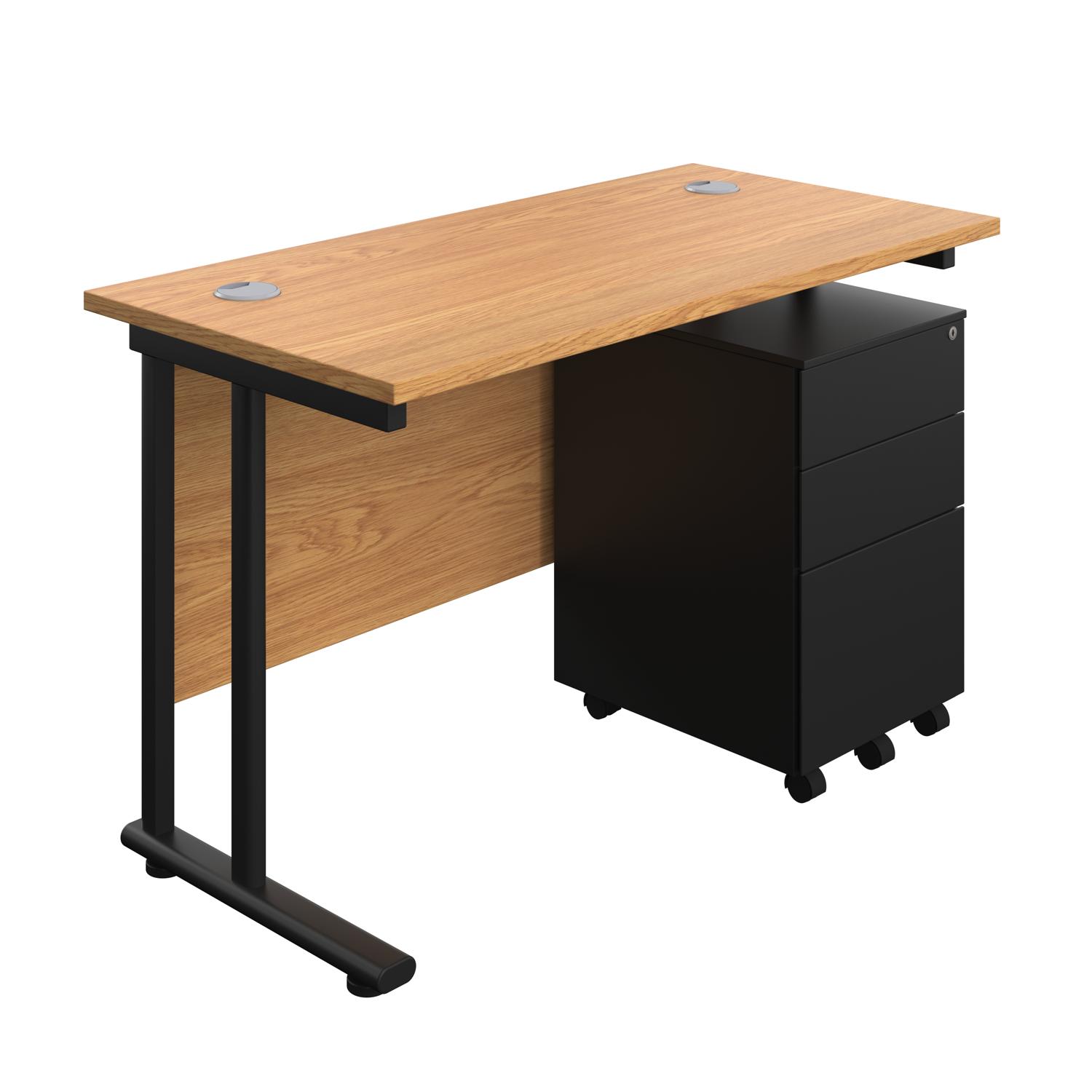 Twin Upright Rectangular Desk + Under Desk Steel Pedestal 3 Drawers ...