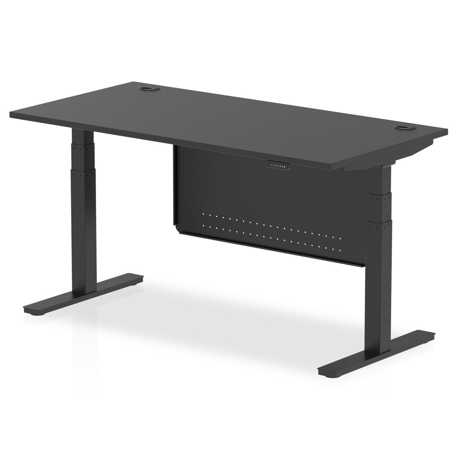 Air Modesty 1600 x 800mm Height Adjustable Office Desk Black Top Cable ...
