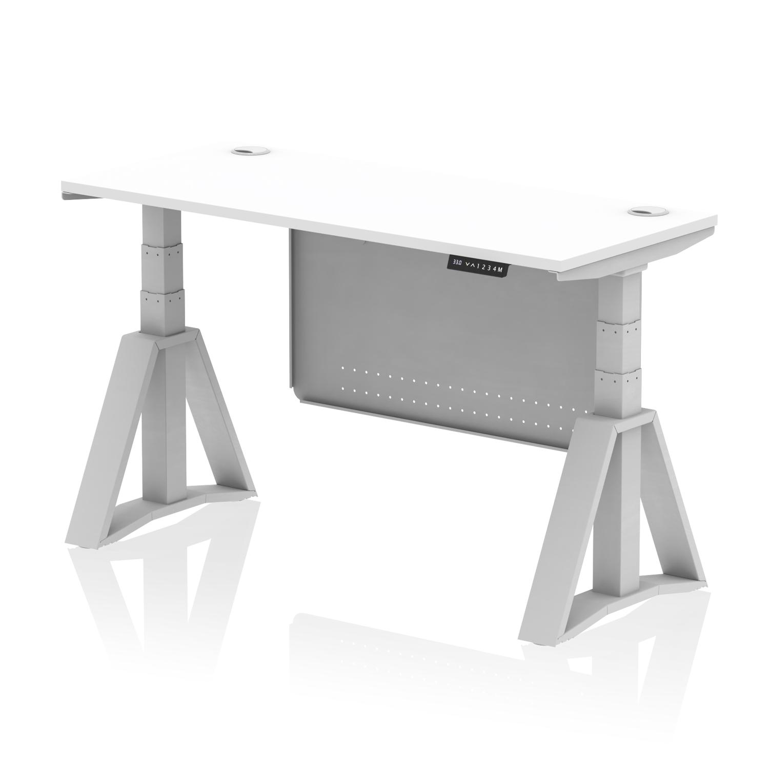 Air Modesty 1400 x 600mm Height Adjustable Office Desk White Top Cable ...