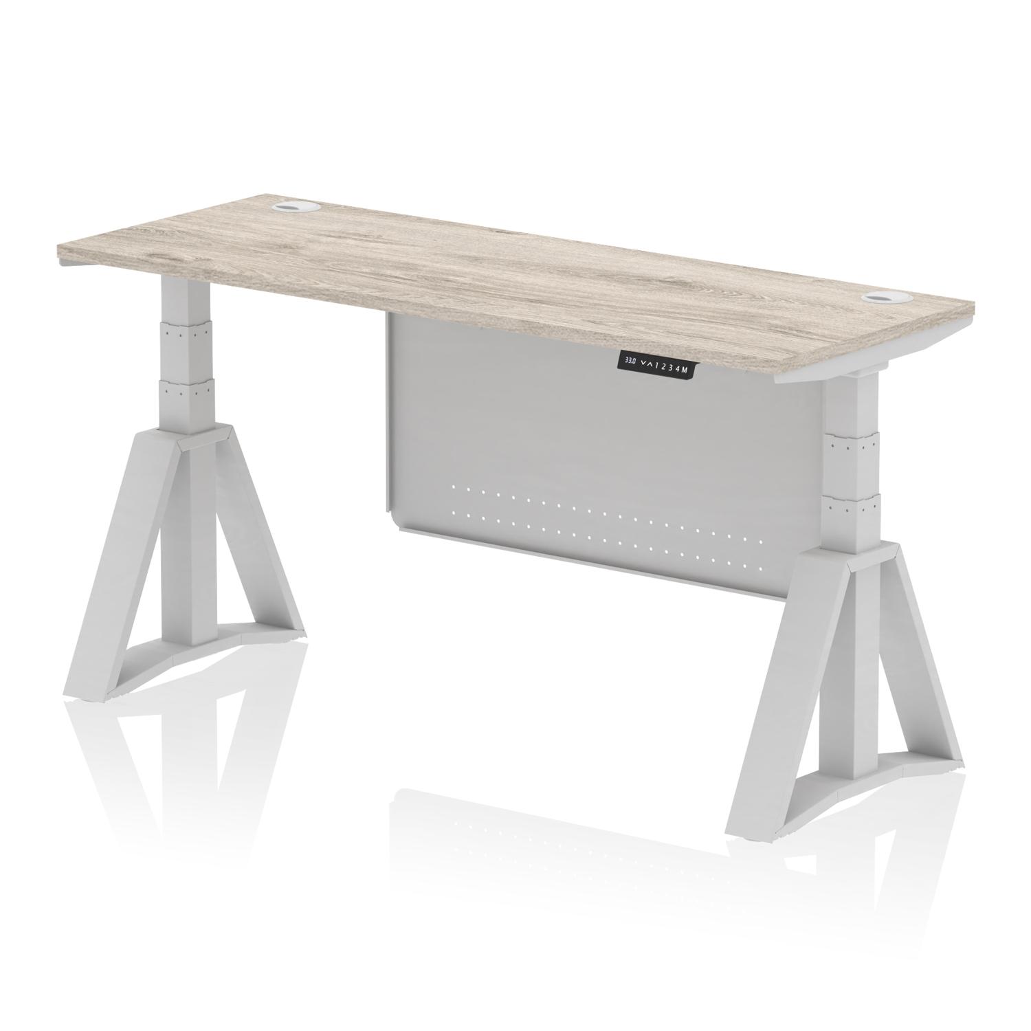Air Modesty 1600 x 600mm Height Adjustable Office Desk Grey Oak Top ...
