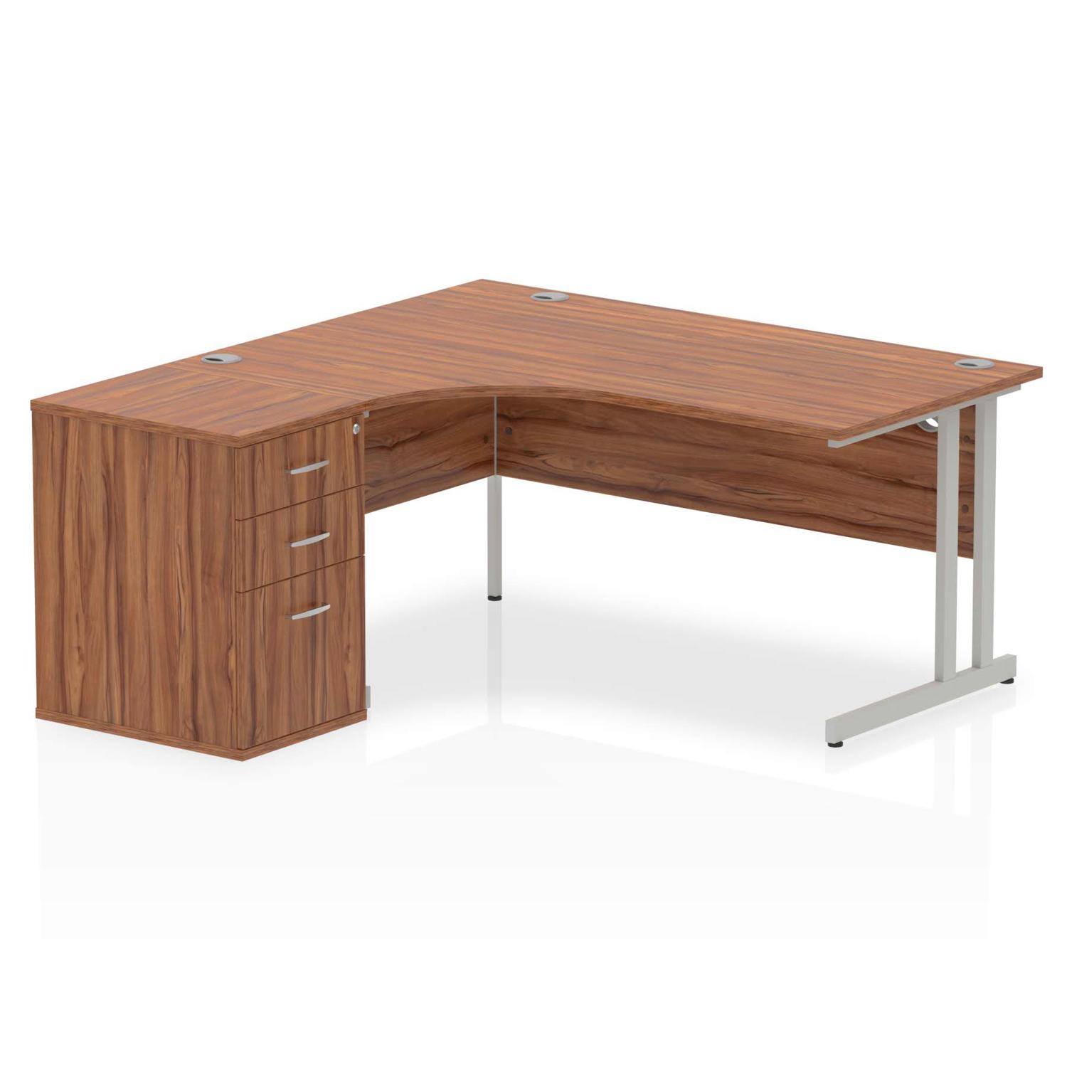 Impulse 1600mm Left Crescent Office Desk Walnut Top Silver Cantilever ...