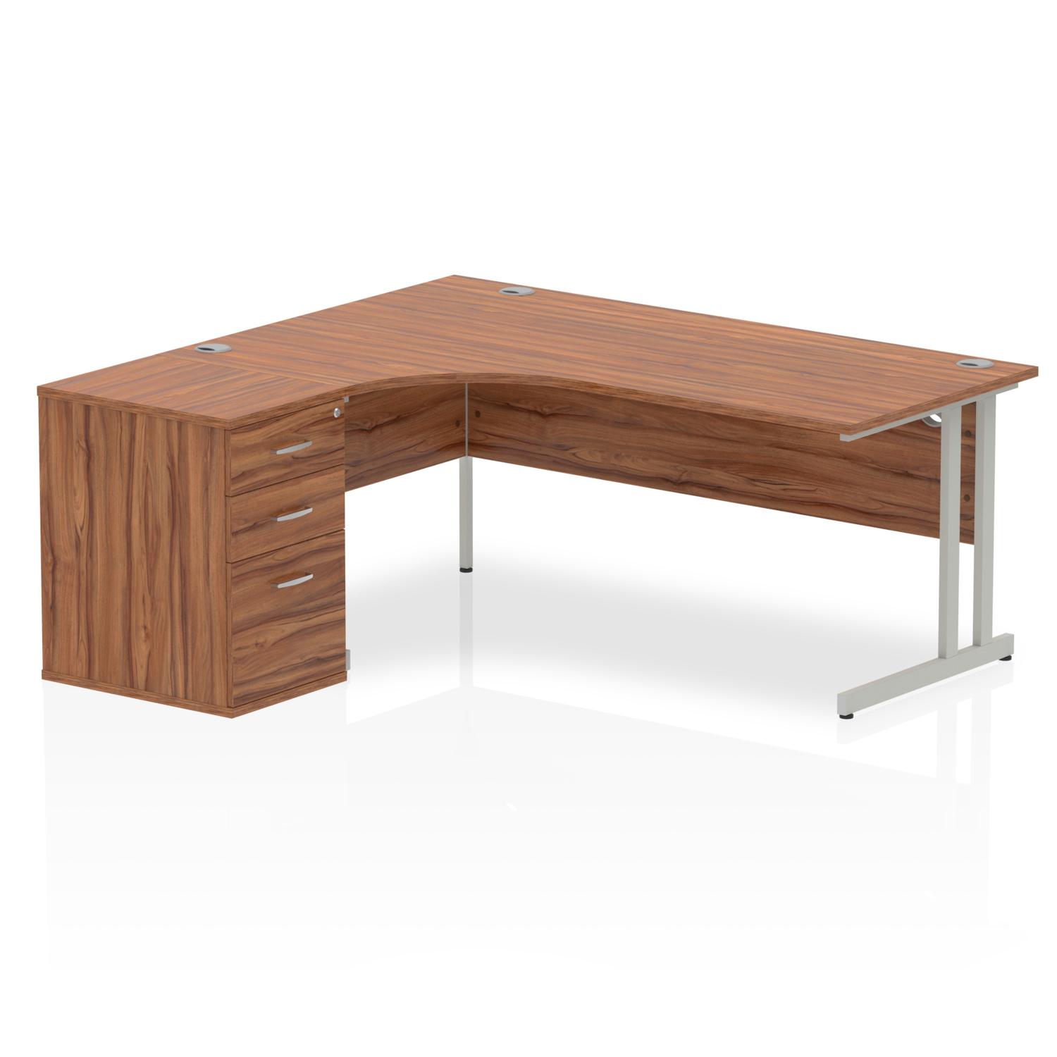 Impulse 1800mm Left Crescent Office Desk Walnut Top Silver Cantilever ...
