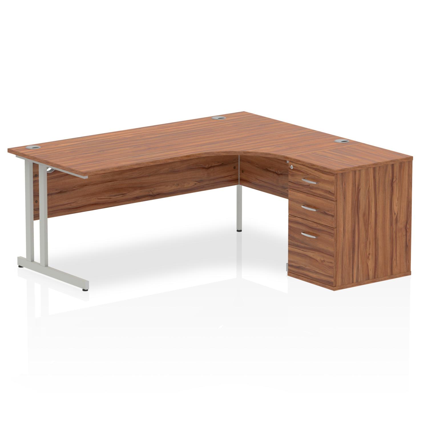 Impulse 1800mm Right Crescent Office Desk Walnut Top Silver Cantilever ...