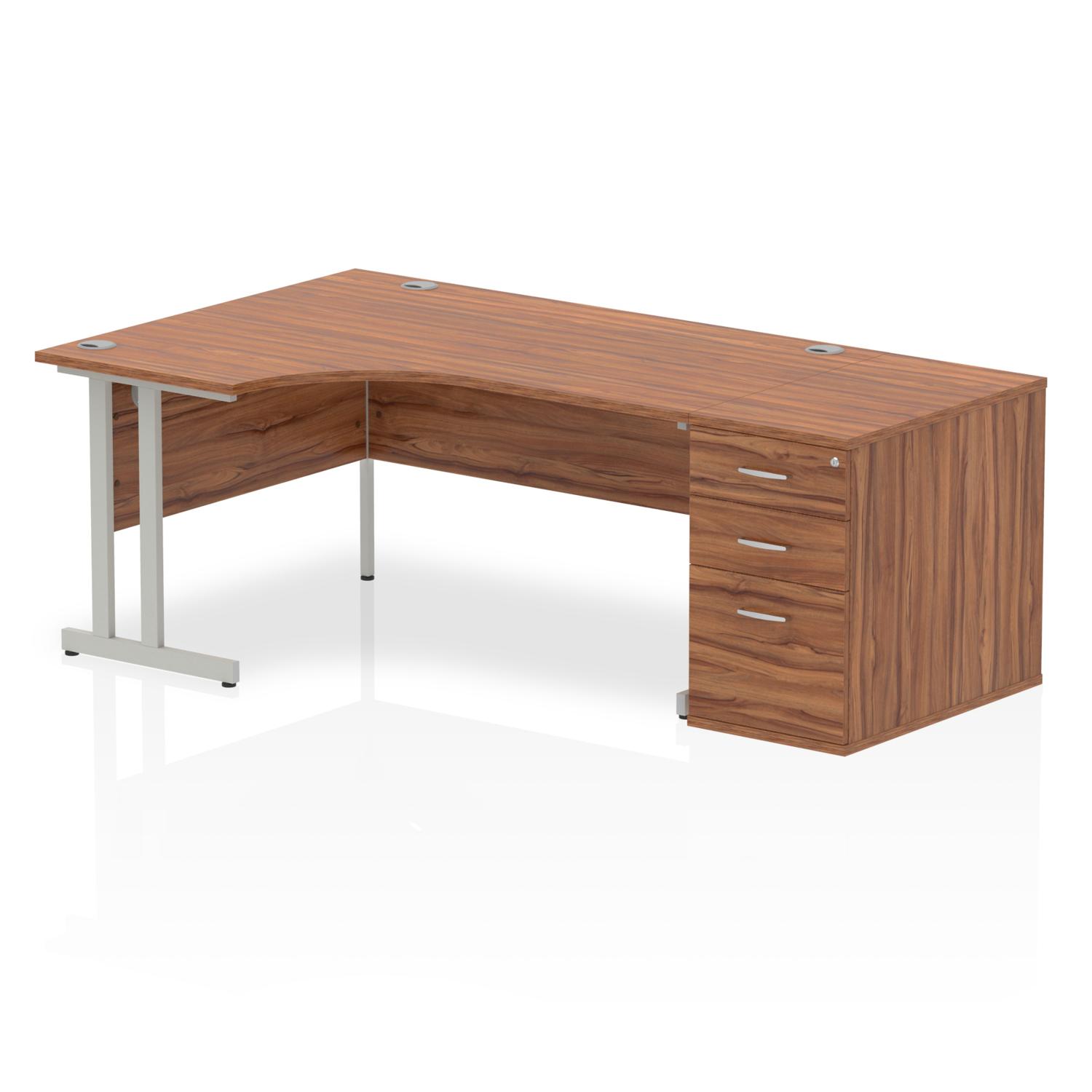 Impulse 1600mm Left Crescent Office Desk Walnut Top Silver Cantilever ...