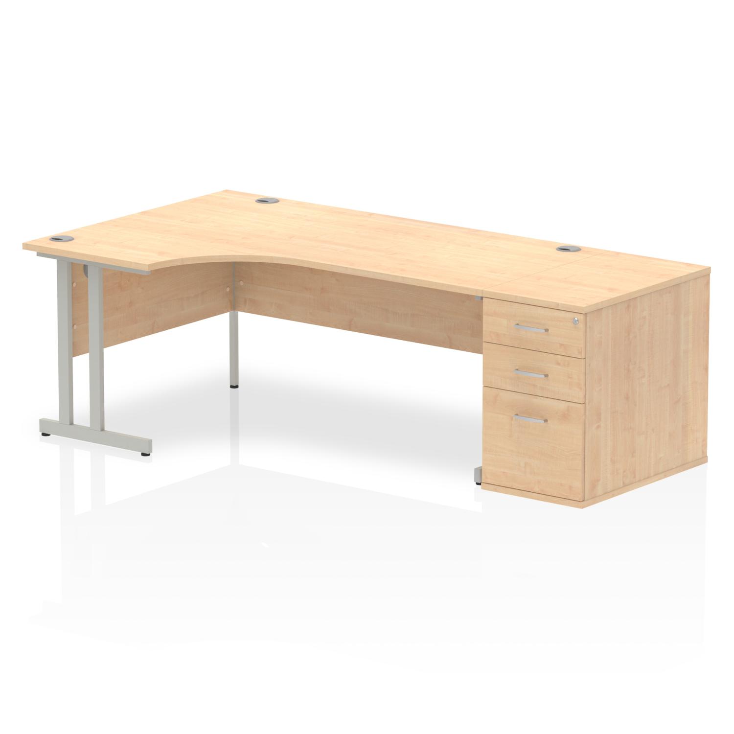 Impulse 1800mm Left Crescent Office Desk Maple Top Silver Cantilever ...