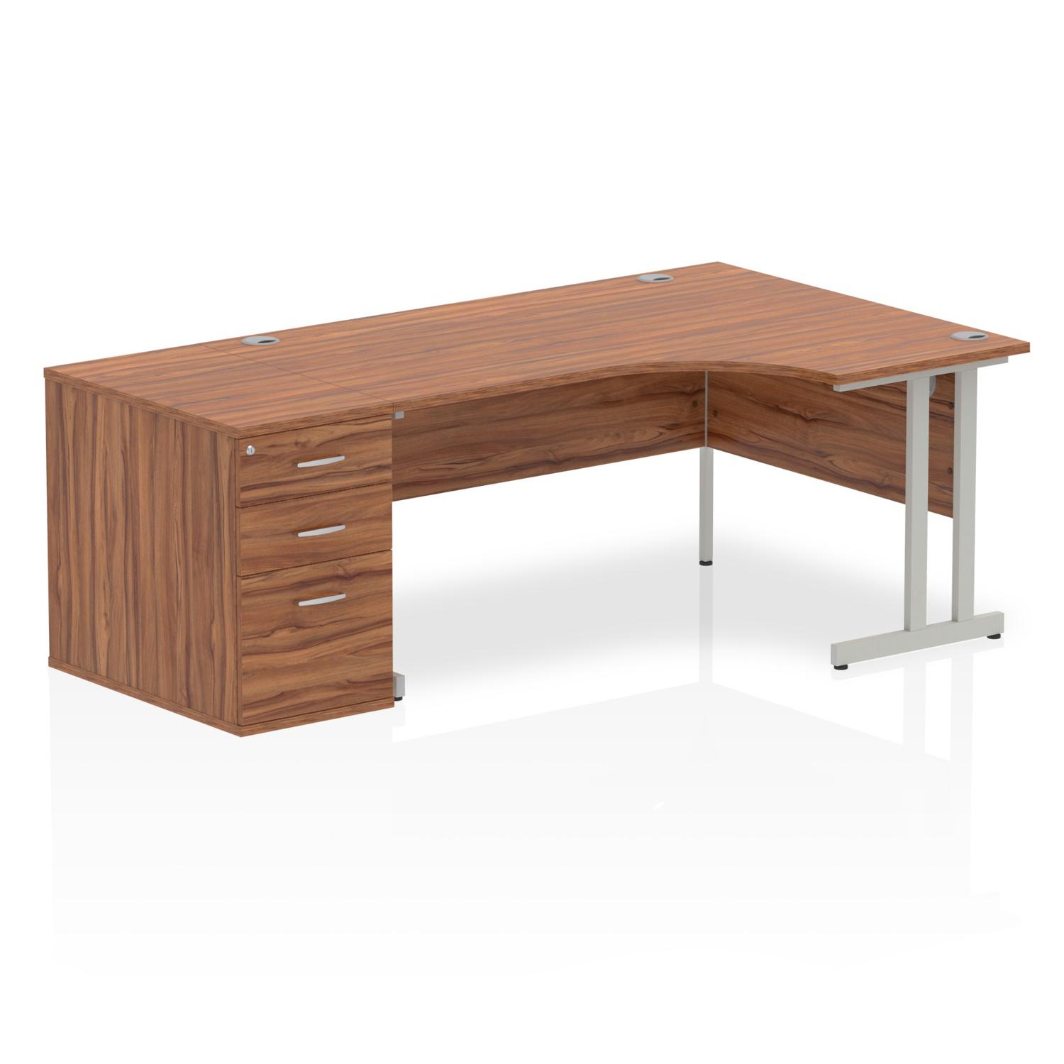 Impulse 1600mm Right Crescent Office Desk Walnut Top Silver Cantilever ...