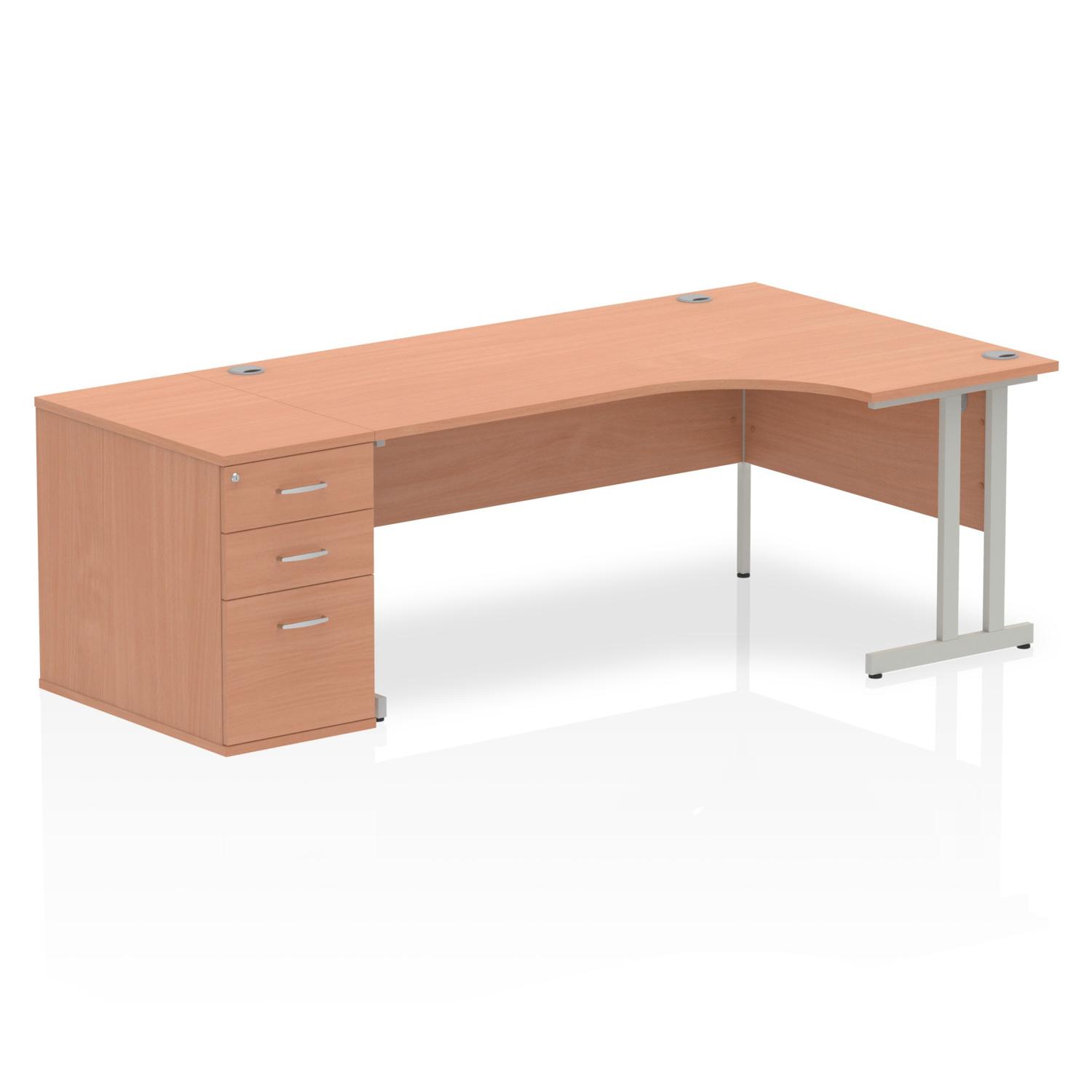 Impulse 1800mm Right Crescent Office Desk Beech Top Silver Cantilever ...