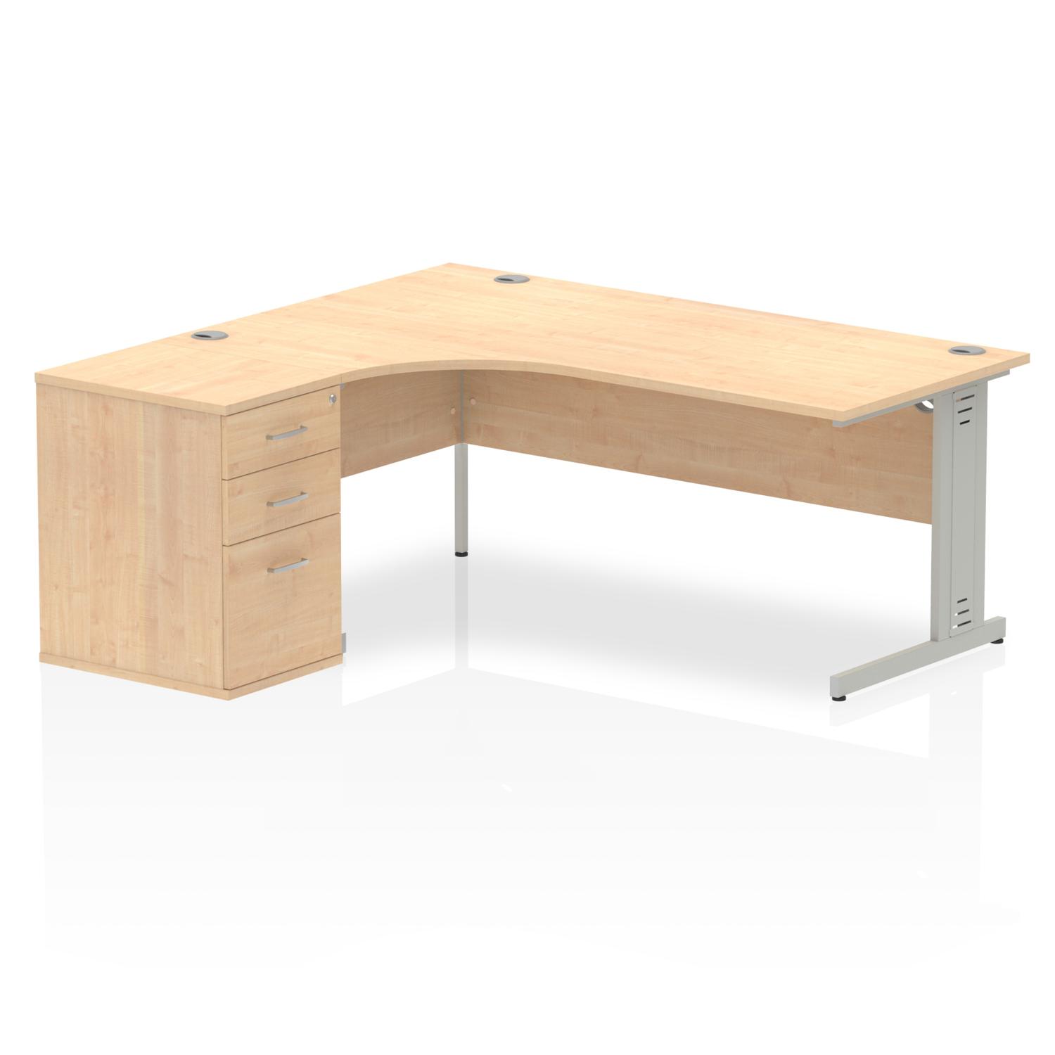 Impulse 1800mm Left Crescent Office Desk Maple Top Silver Cable Managed ...
