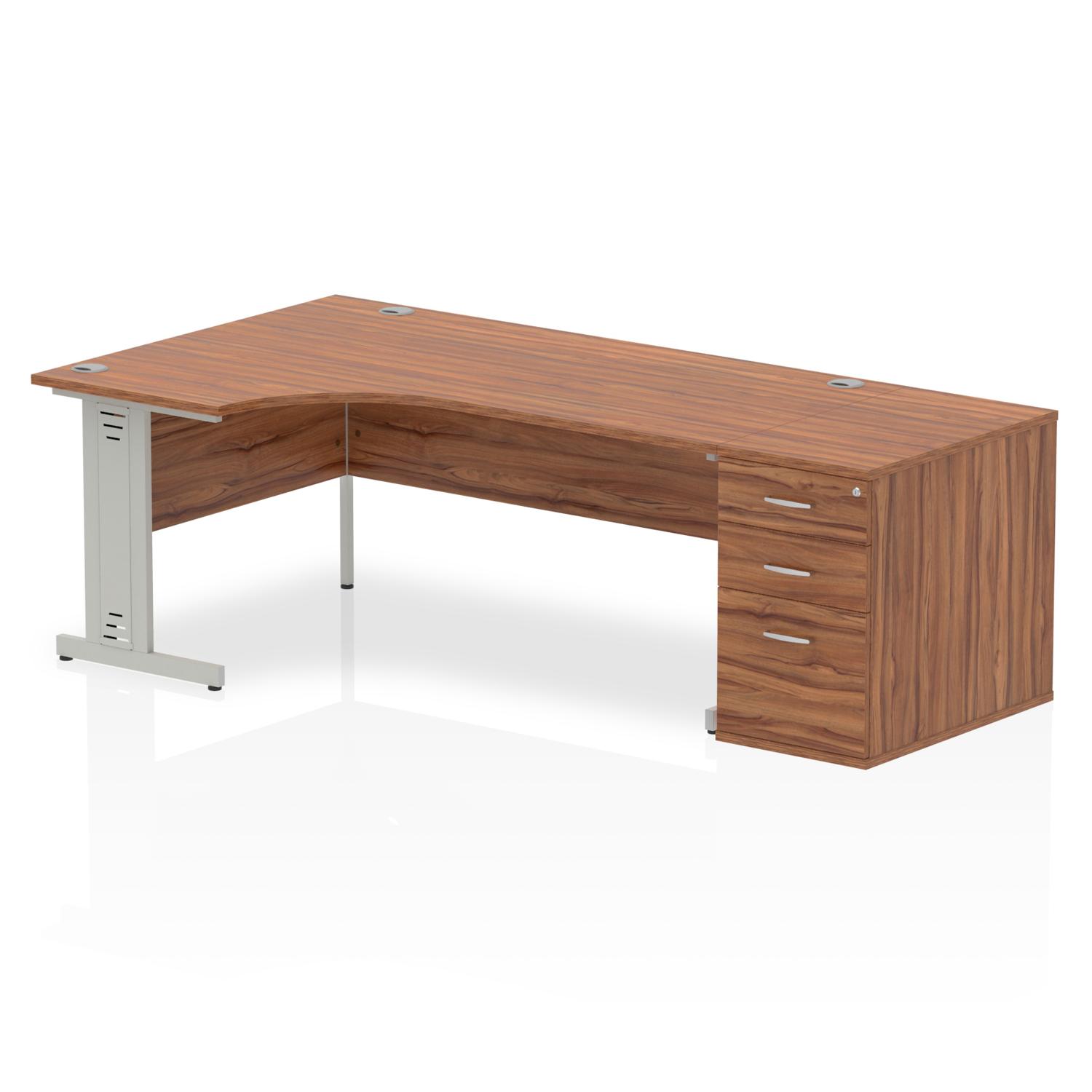 Impulse 1800mm Left Crescent Office Desk Walnut Top Silver Cable ...