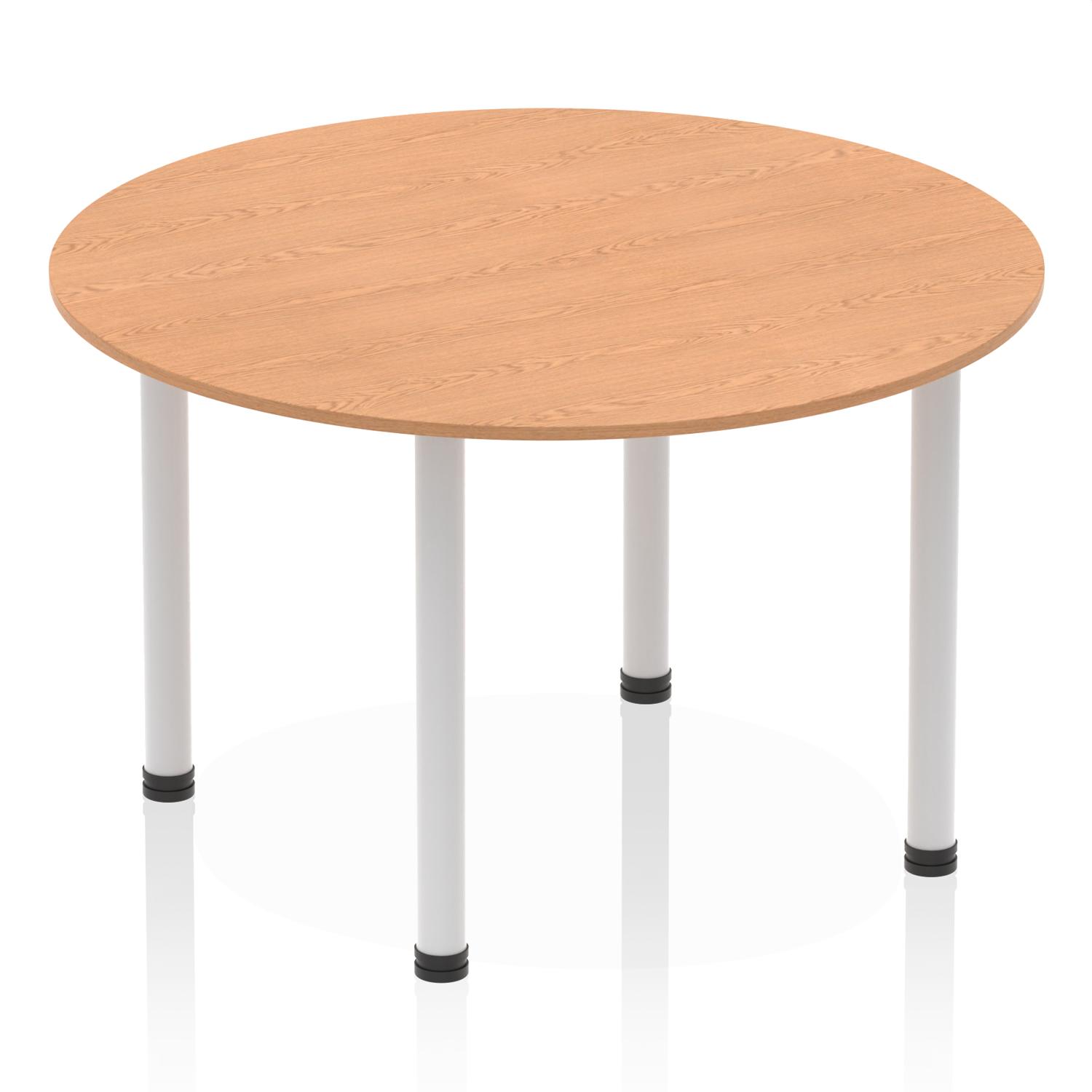 Impulse 1200mm Round Table Oak Top Silver Post Leg I000788