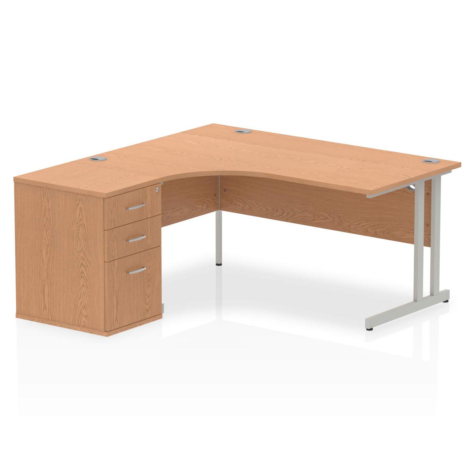 Impulse 1600mm Left Crescent Office Desk Oak Top Silver Cantilever Leg ...
