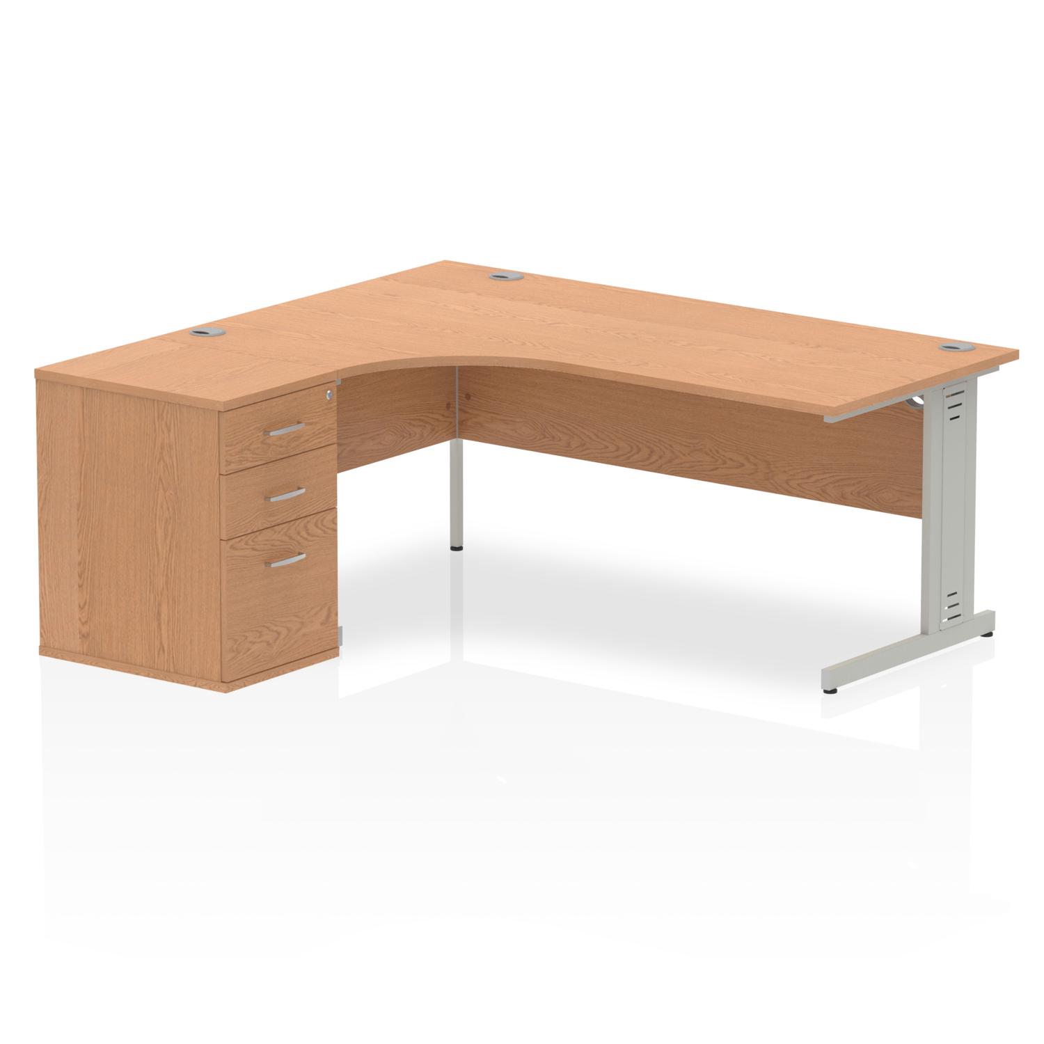 Impulse 1800mm Left Crescent Office Desk Oak Top Silver Cable Managed ...