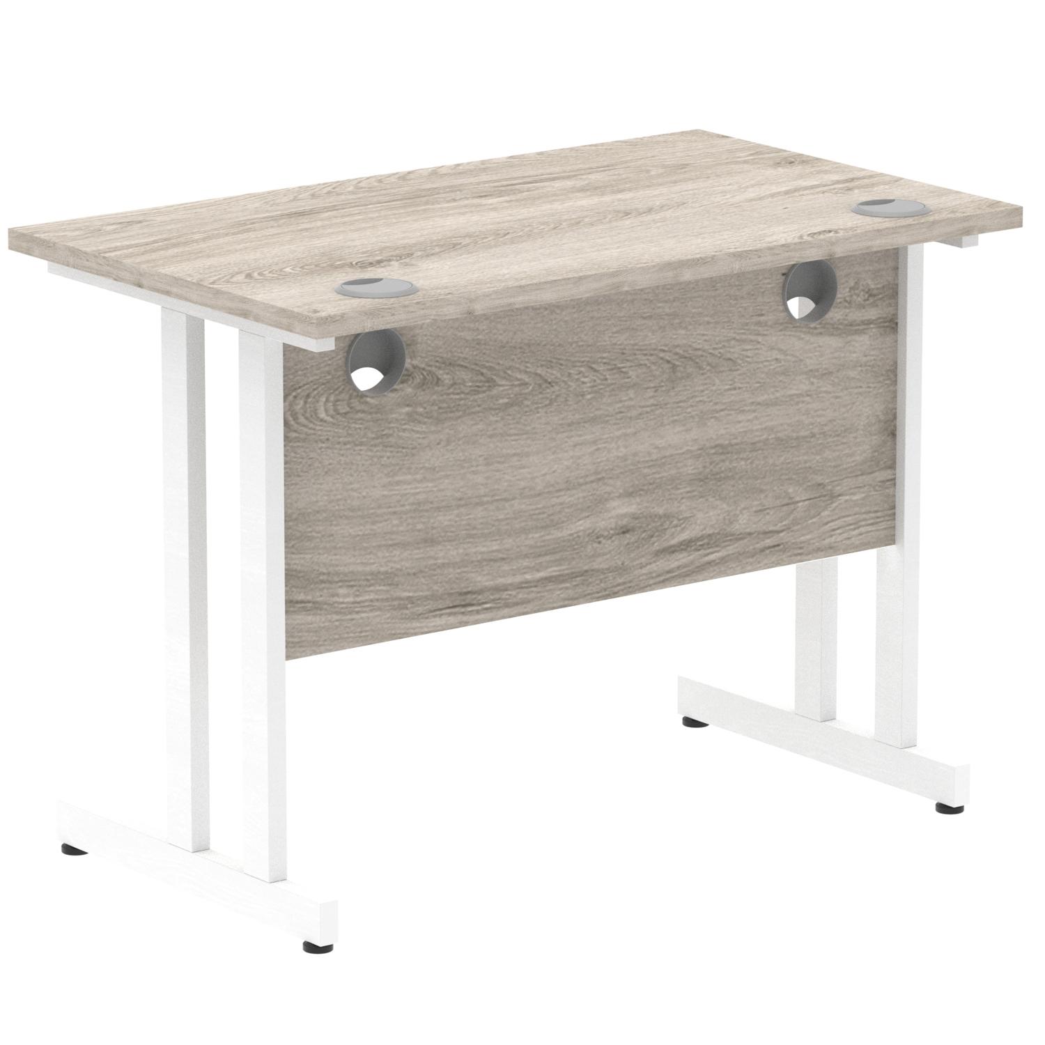 Impulse 1000 x 600mm Straight Office Desk Grey Oak Top White Cantilever ...