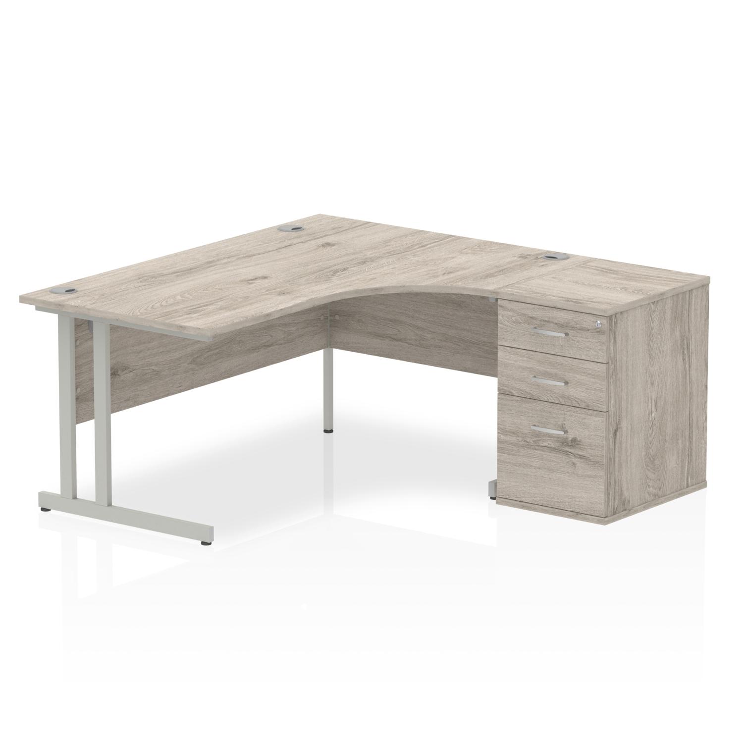 Impulse 1600mm Right Crescent Office Desk Grey Oak Top Silver ...