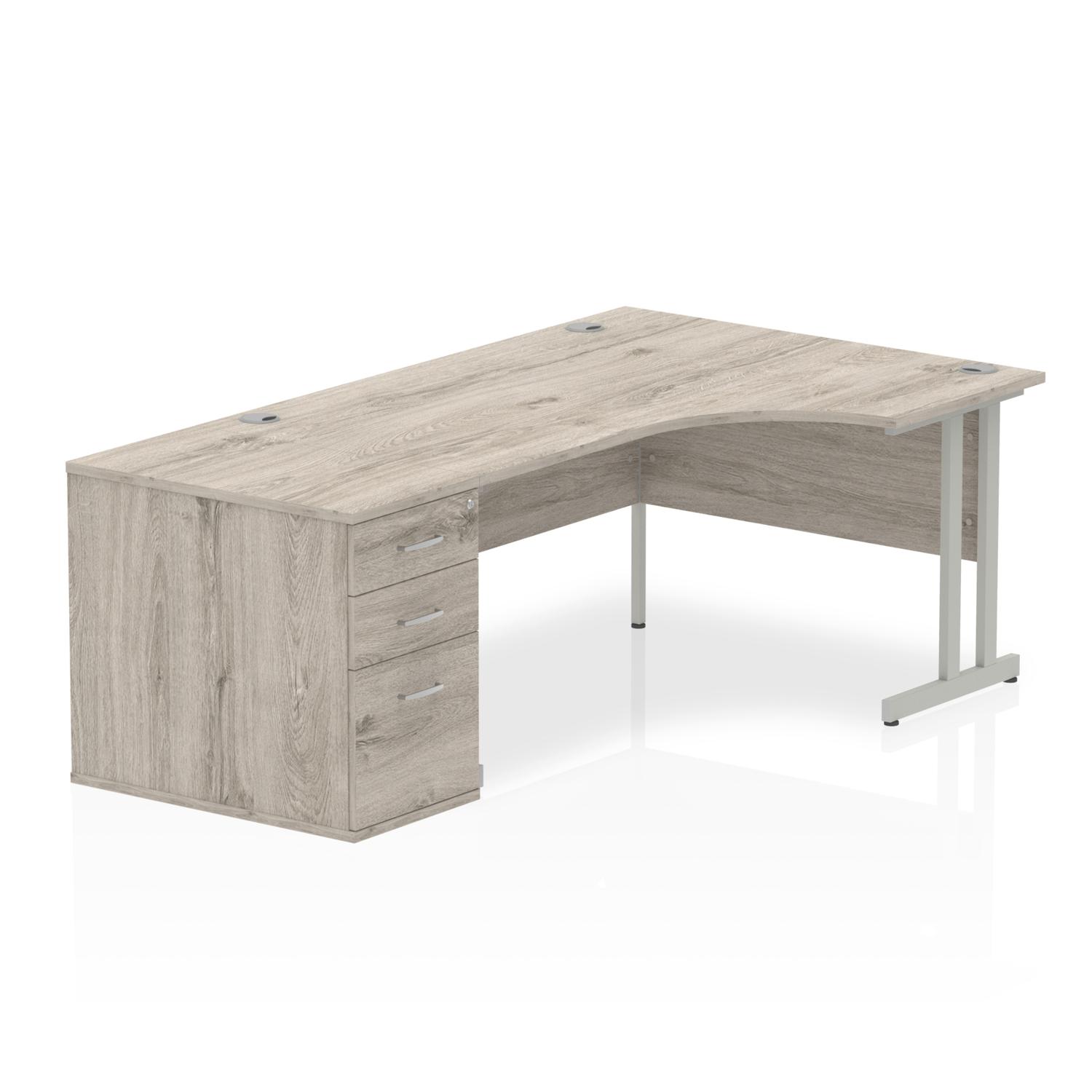 Impulse 1600mm Right Crescent Office Desk Grey Oak Top Silver ...