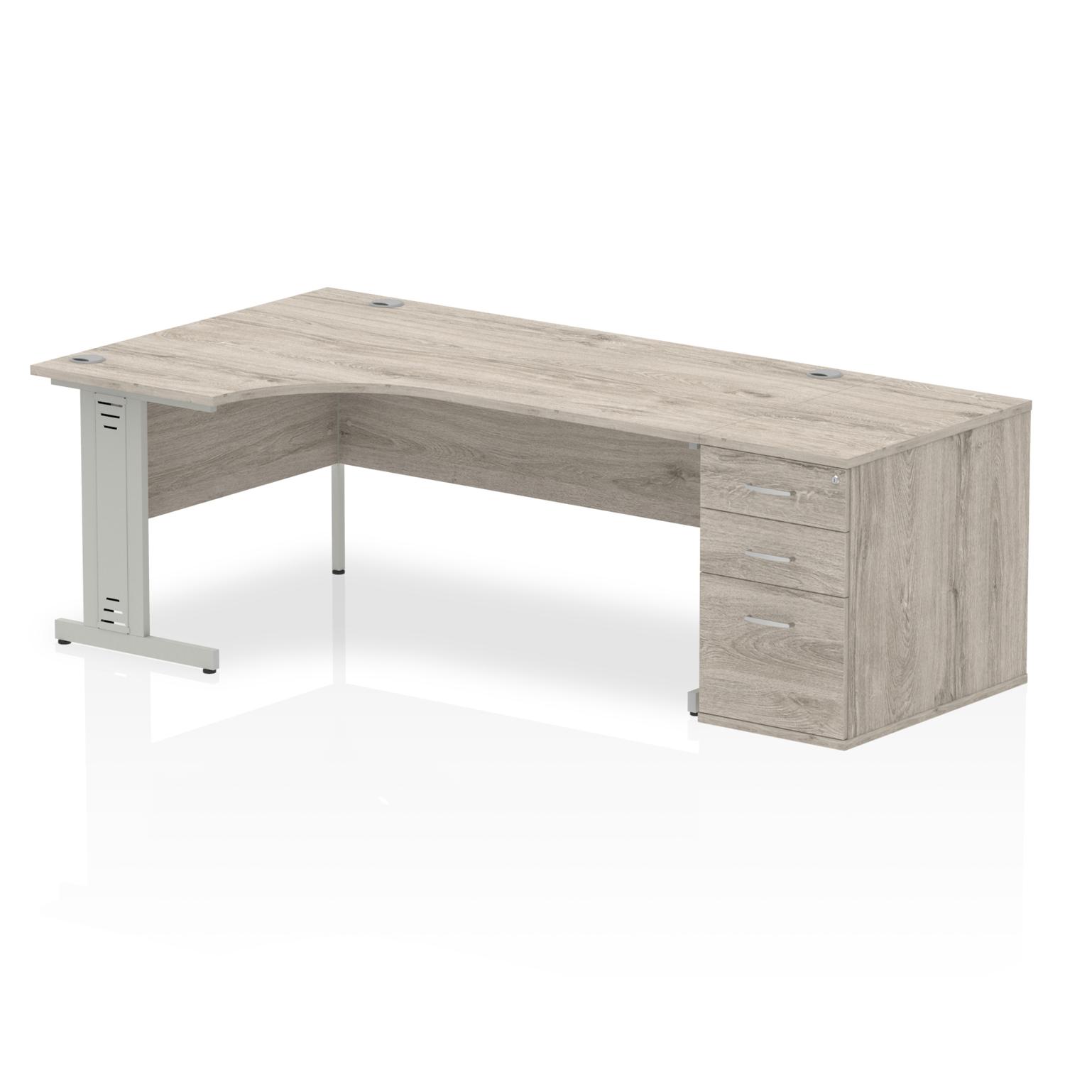 Impulse 1800mm Left Crescent Office Desk Grey Oak Top Silver Cable ...