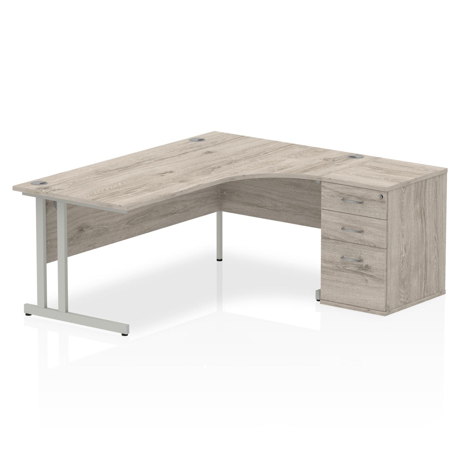 Impulse 1800mm Right Crescent Office Desk Grey Oak Top Silver ...