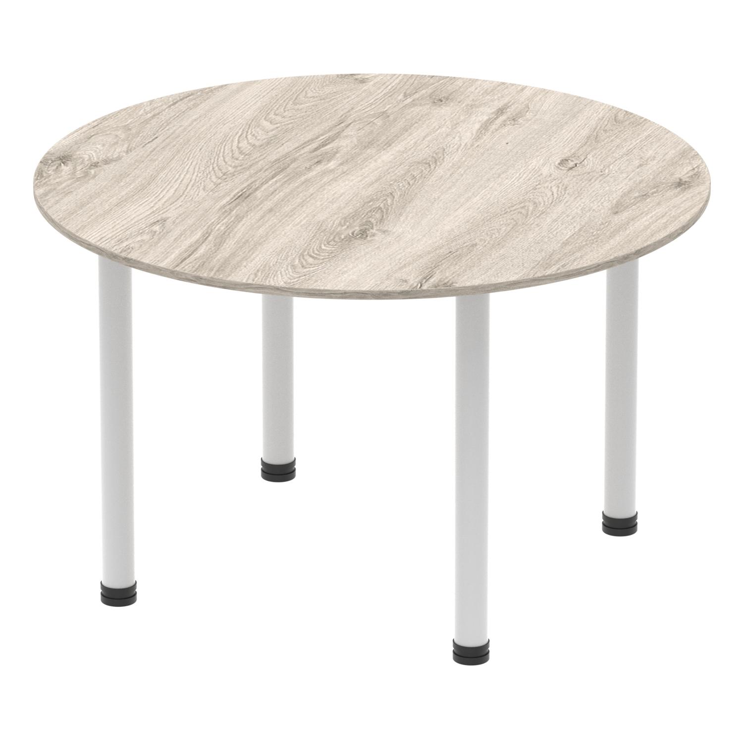 Impulse 1200mm Round Table Grey Oak Top Silver Post Leg I003257