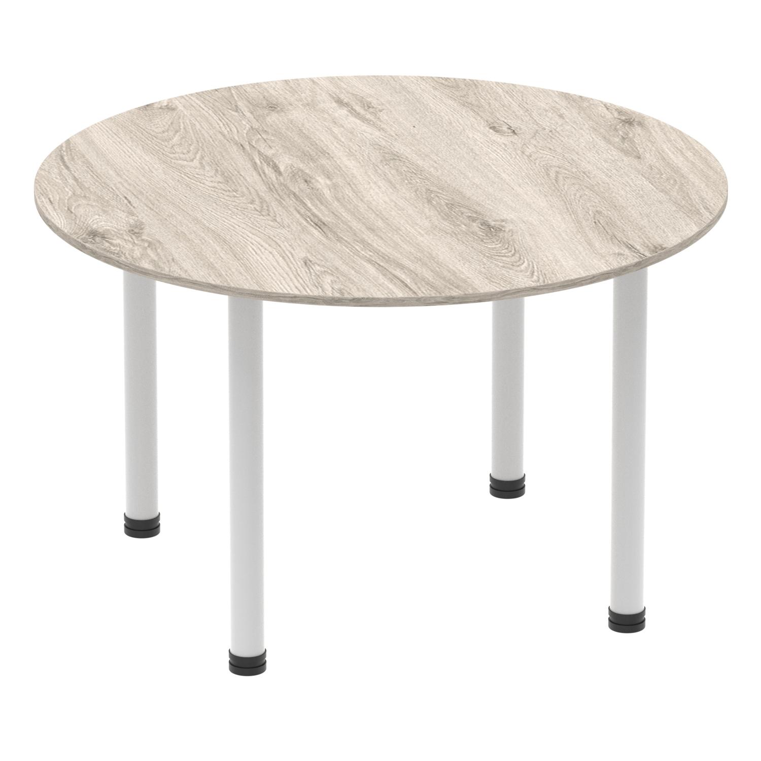 Impulse 1200mm Round Table Grey Oak Top Silver Post Leg I003257