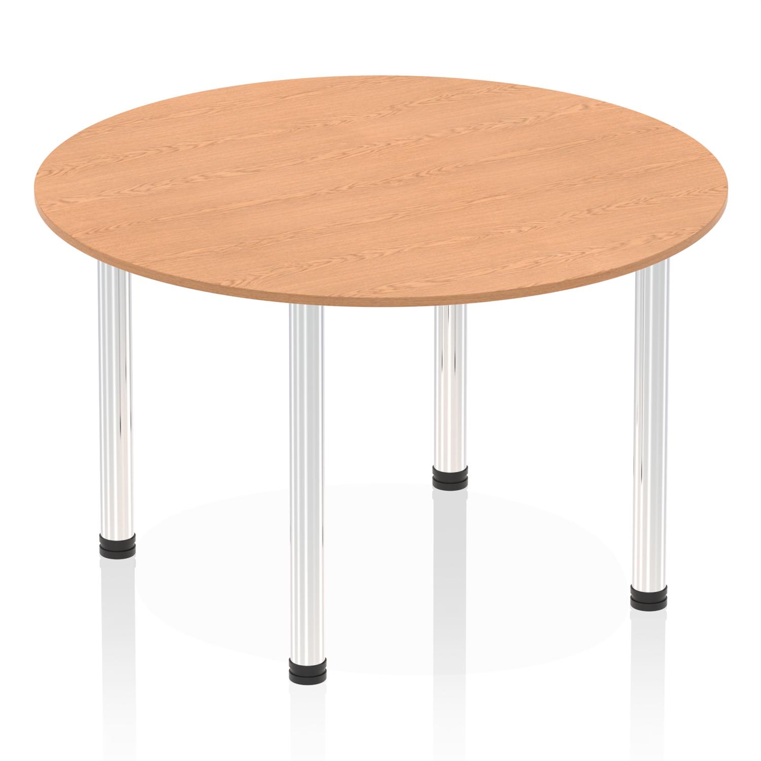 Impulse 1200mm Round Table Oak Top Chrome Post Leg I003773