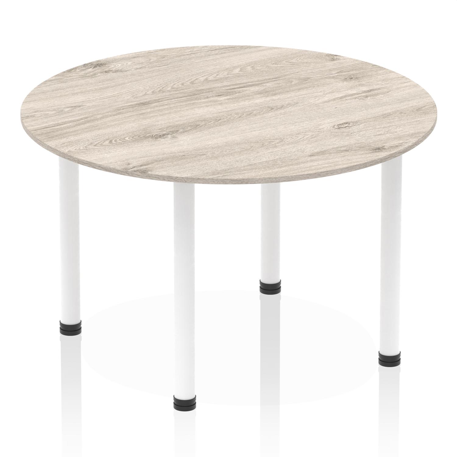 Impulse 1200mm Round Table Grey Oak Top White Post Leg I003788