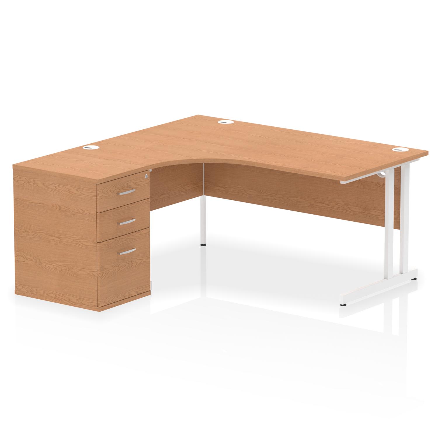 Impulse 1600mm Left Crescent Office Desk Oak Top White Cantilever Leg ...
