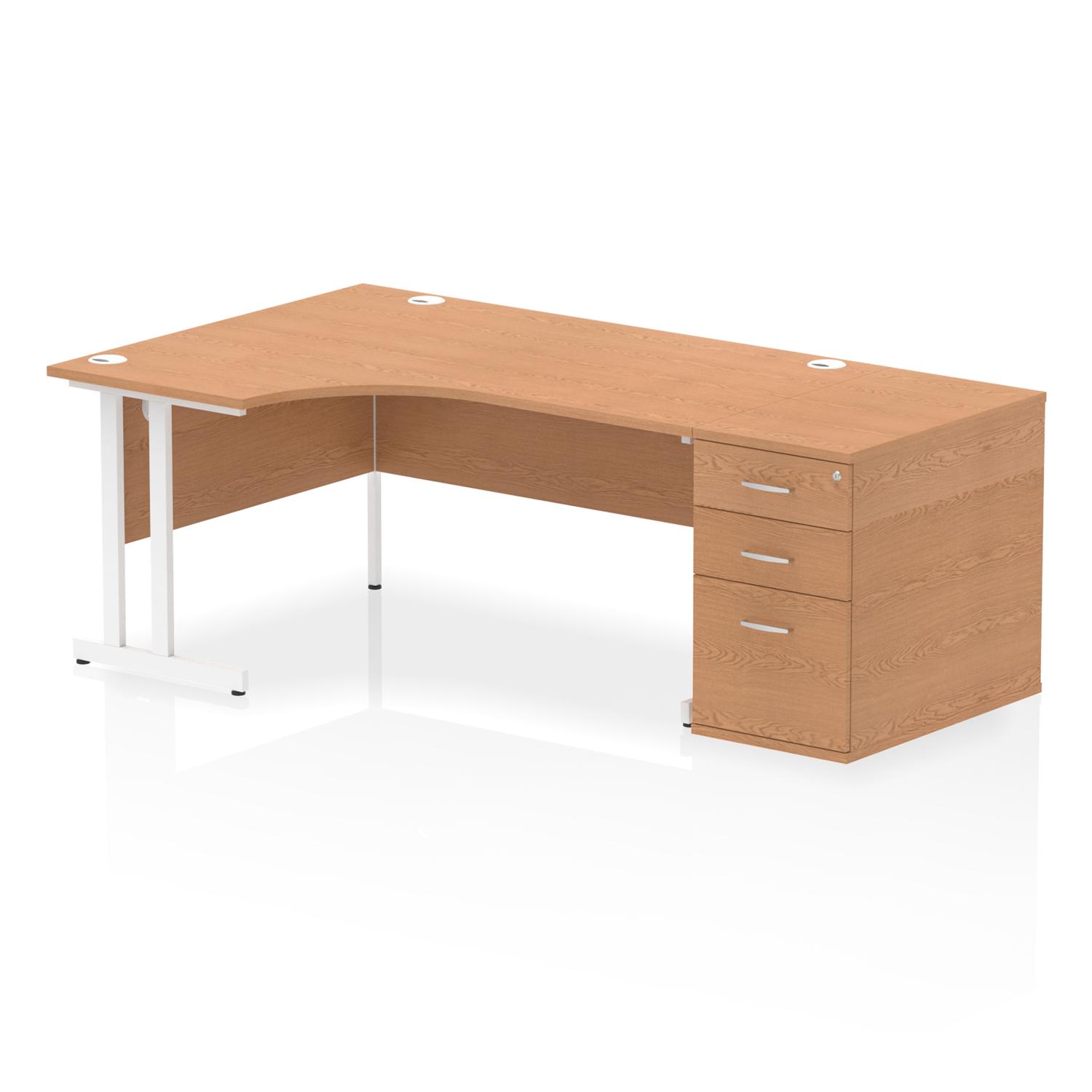 Impulse 1600mm Left Crescent Office Desk Oak Top White Cantilever Leg ...