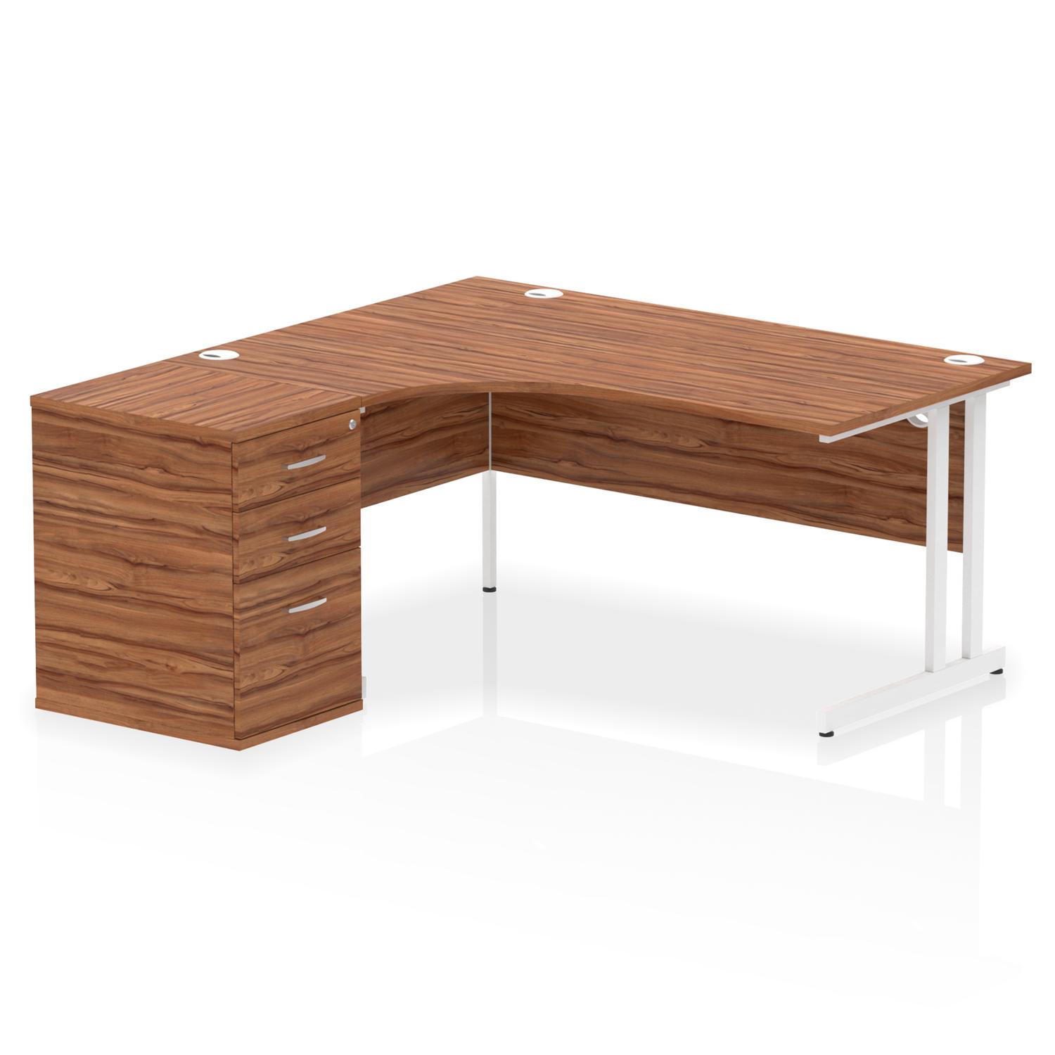 Impulse 1600mm Left Crescent Office Desk Walnut Top White Cantilever ...
