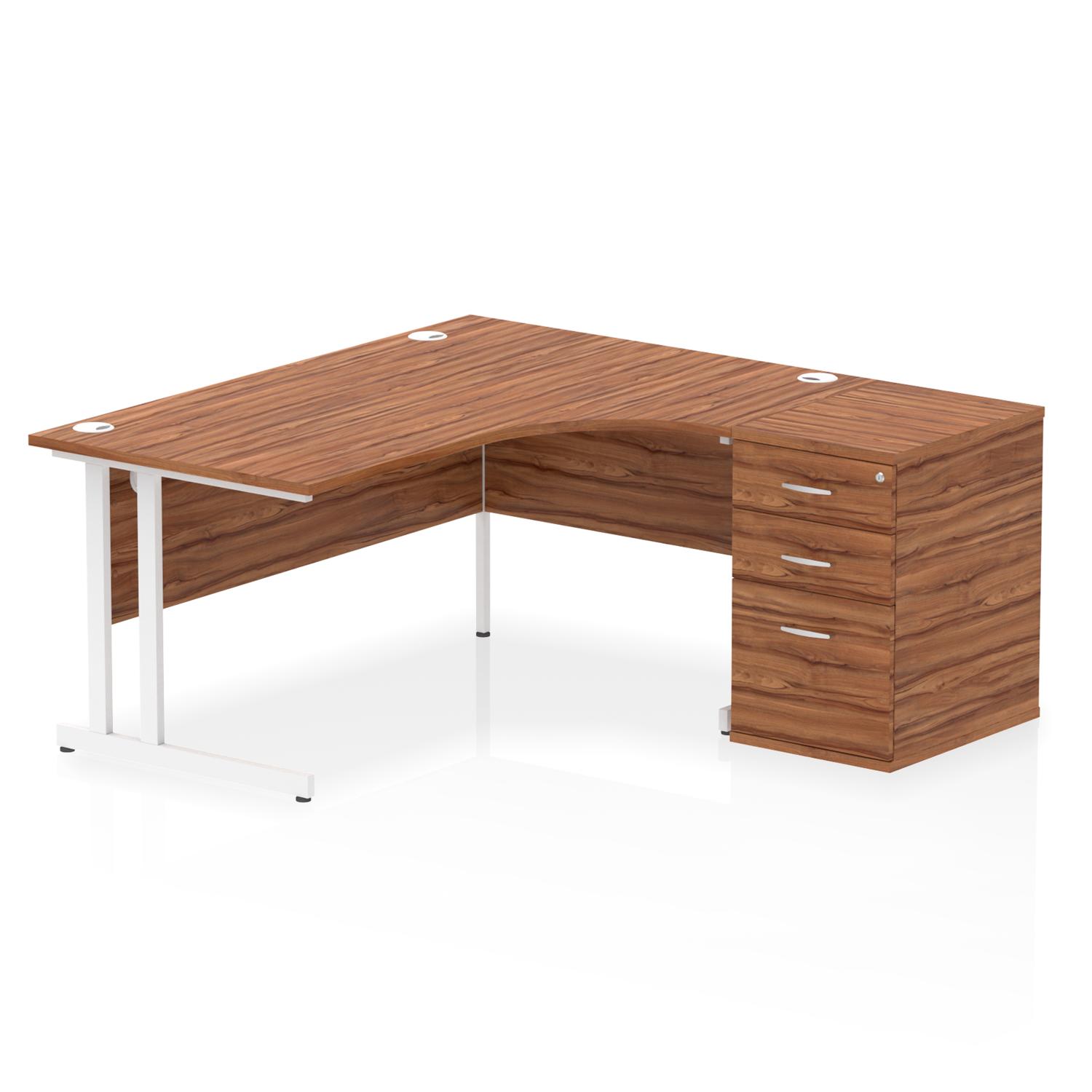 Impulse 1600mm Right Crescent Office Desk Walnut Top White Cantilever ...