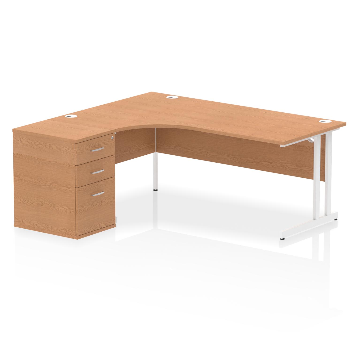 Impulse 1800mm Left Crescent Office Desk Oak Top White Cantilever Leg ...