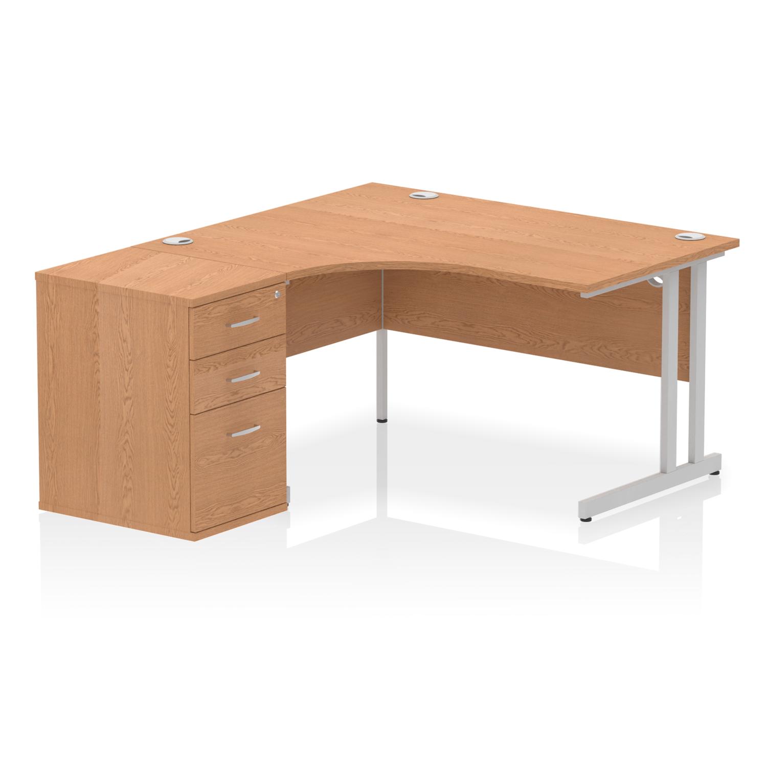 Impulse 1400mm Left Crescent Office Desk Oak Top Silver Cantilever Leg ...