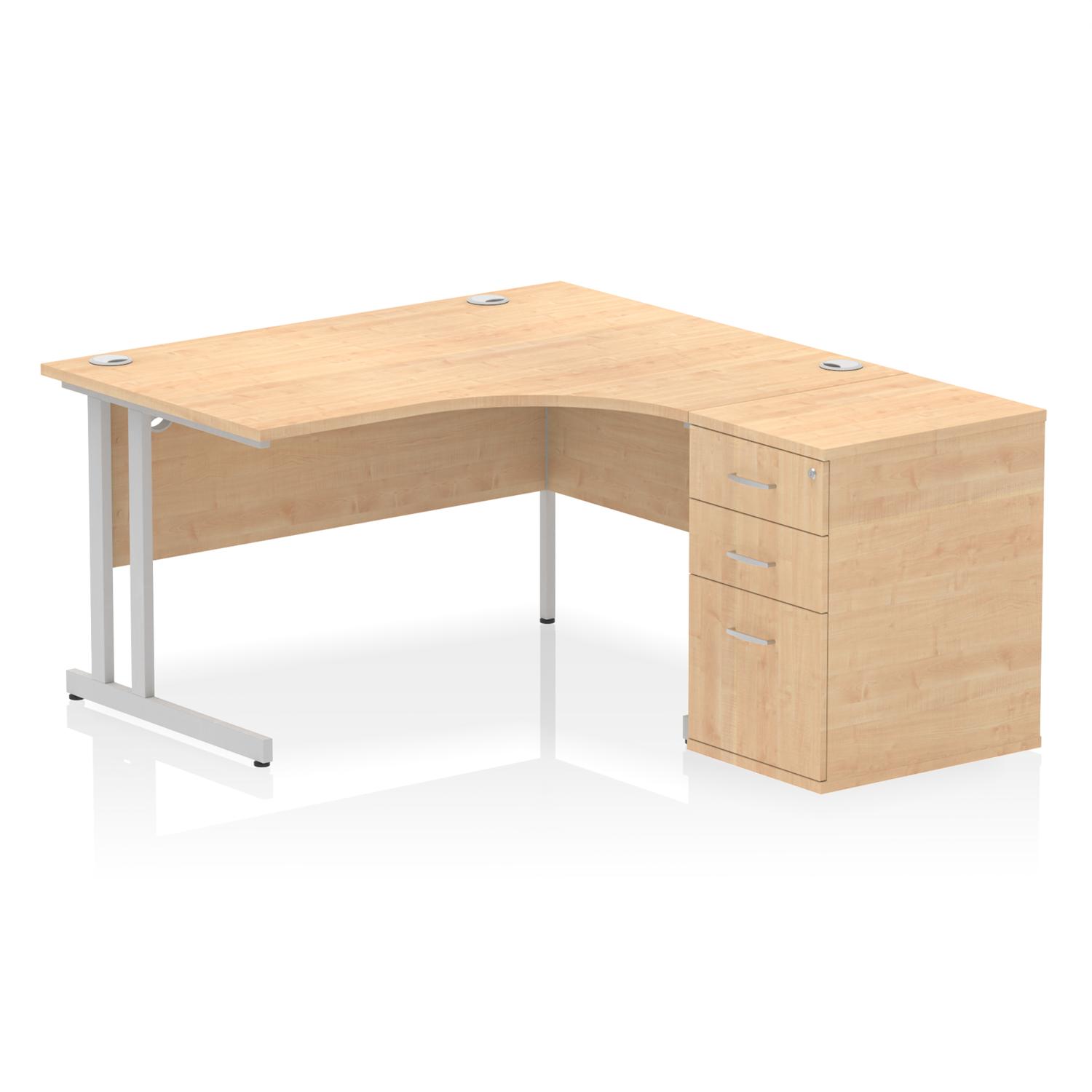 Impulse 1400mm Right Crescent Office Desk Maple Top Silver Cantilever ...