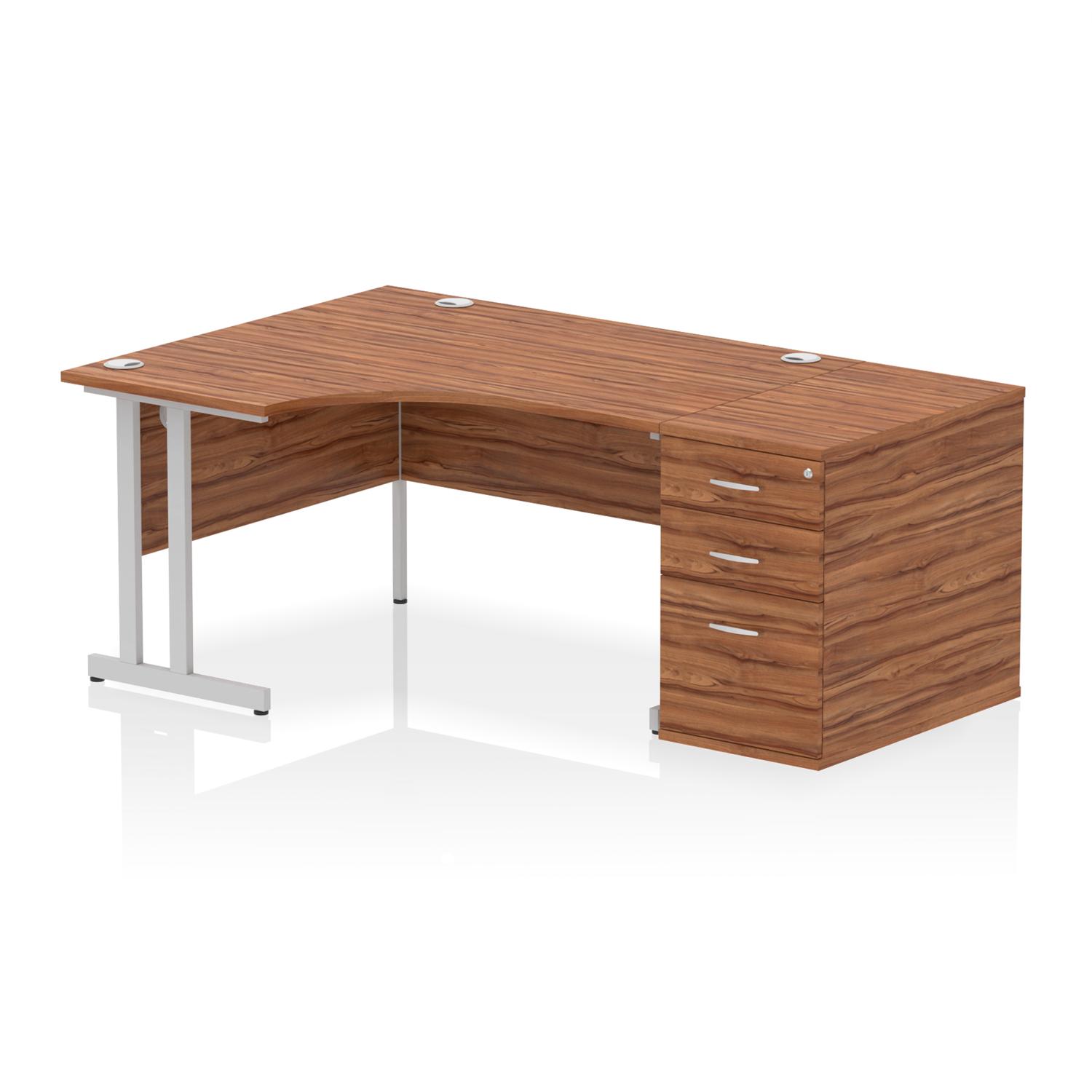 Impulse 1400mm Left Crescent Office Desk Walnut Top Silver Cantilever ...