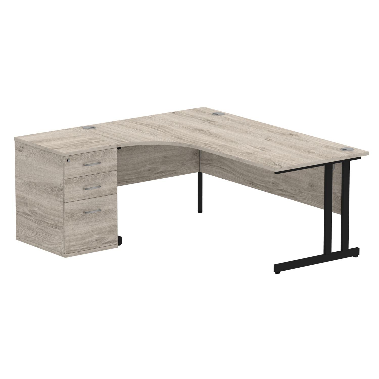 Impulse 1800mm Left Crescent Office Desk Grey Oak Top Black Cantilever ...