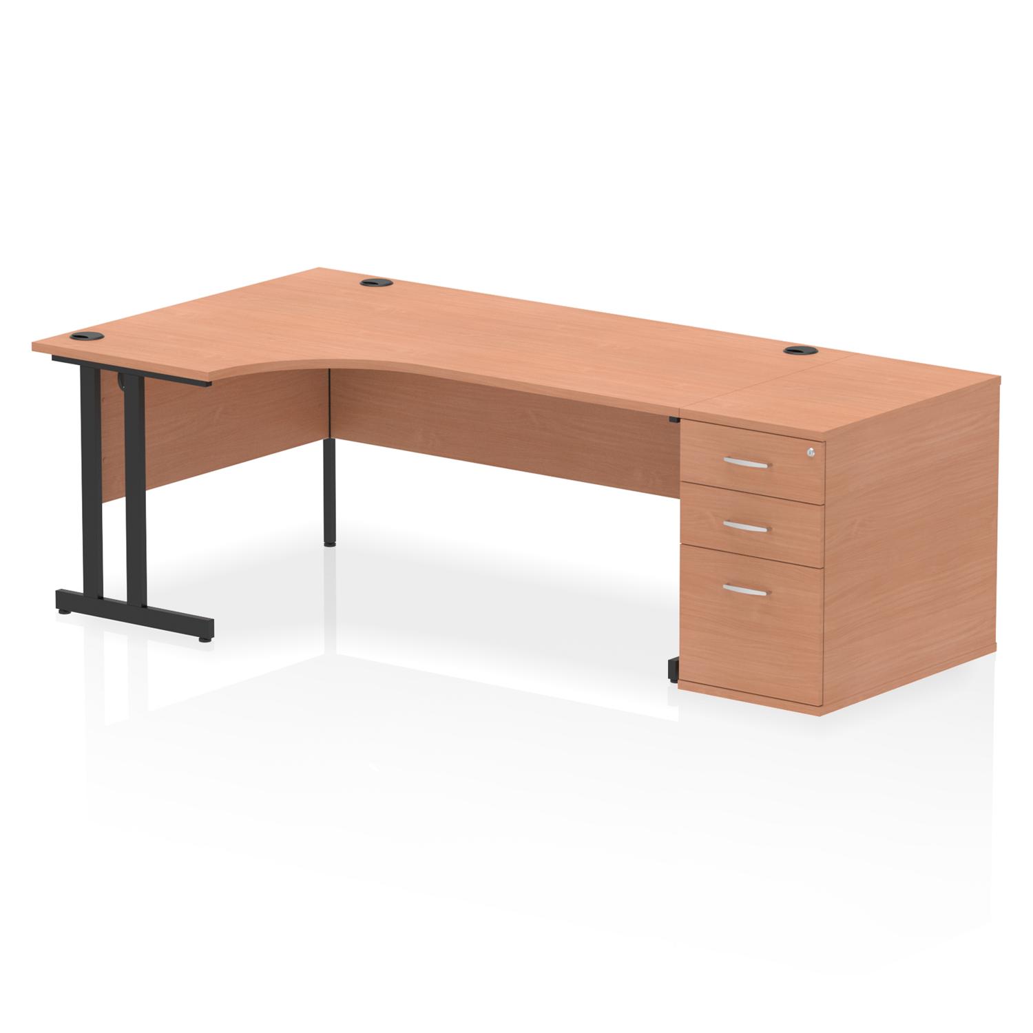 Impulse 1800mm Left Crescent Office Desk Beech Top Black Cantilever Leg ...