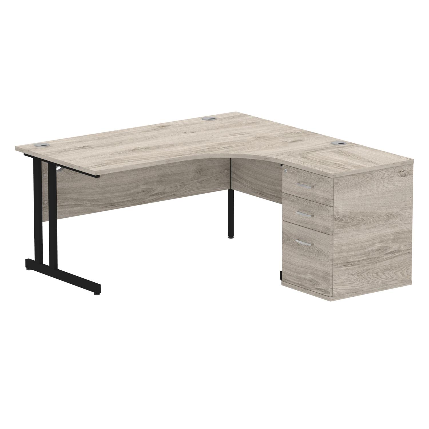 Impulse 1600mm Right Crescent Office Desk Grey Oak Top Black Cantilever ...