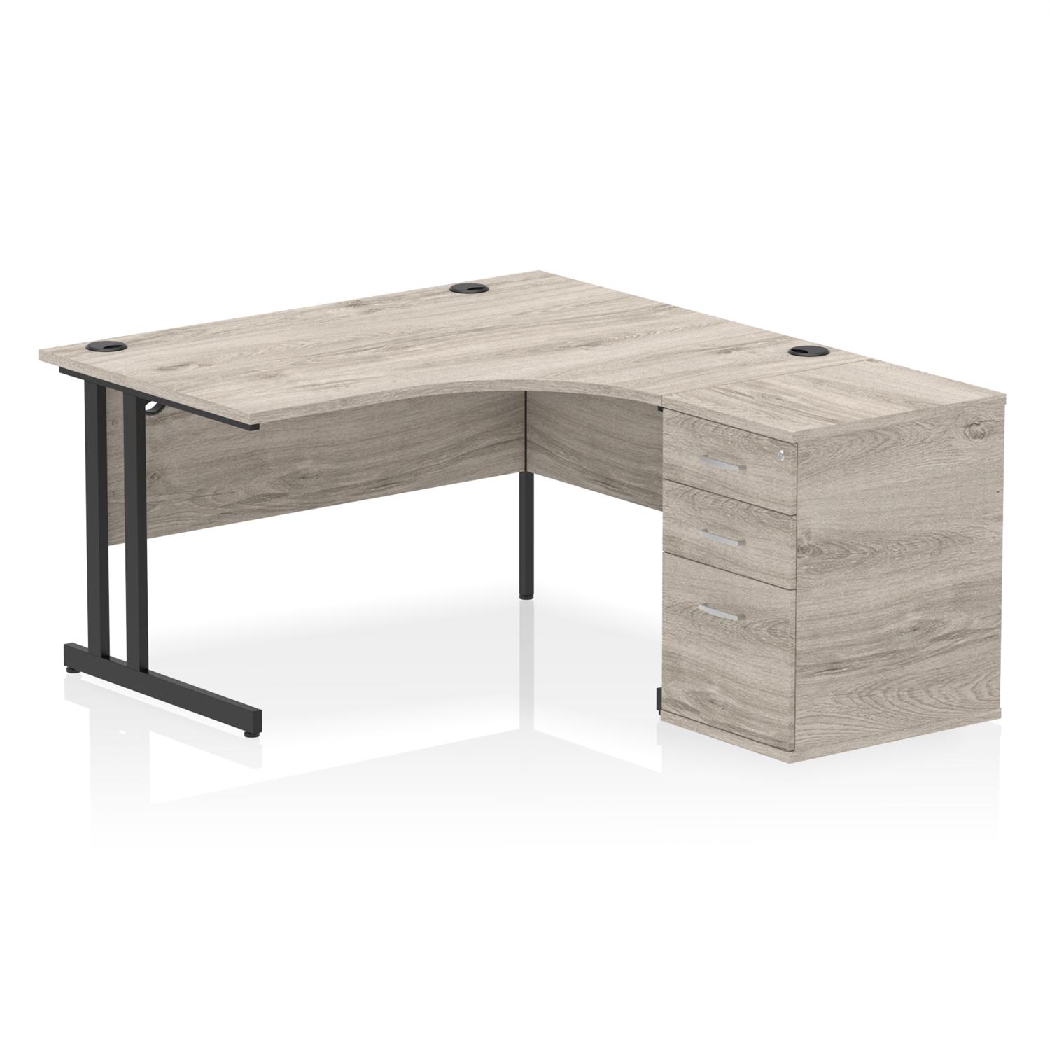 Impulse 1400mm Right Crescent Office Desk Grey Oak Top Black Cantilever ...