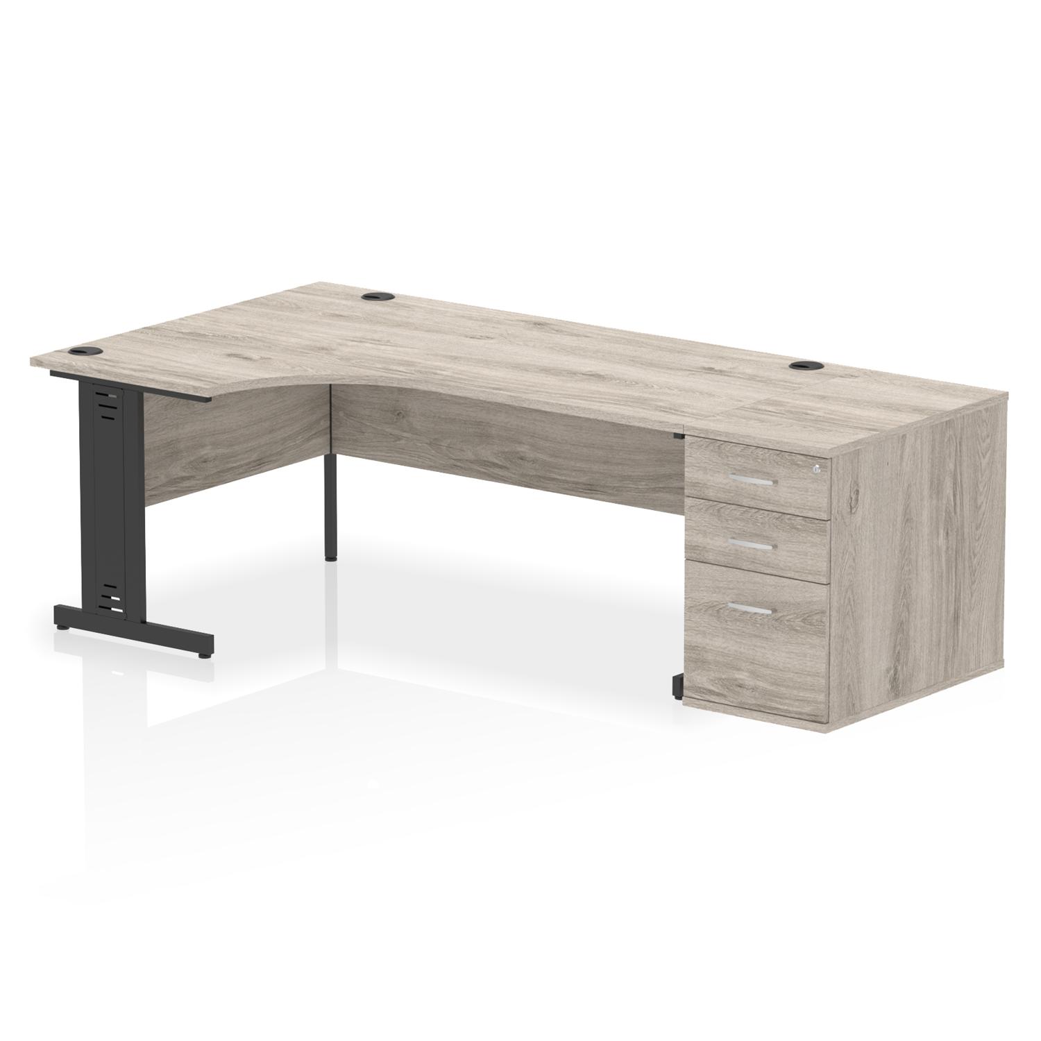 Impulse 1800mm Left Crescent Office Desk Grey Oak Top Black Cable ...