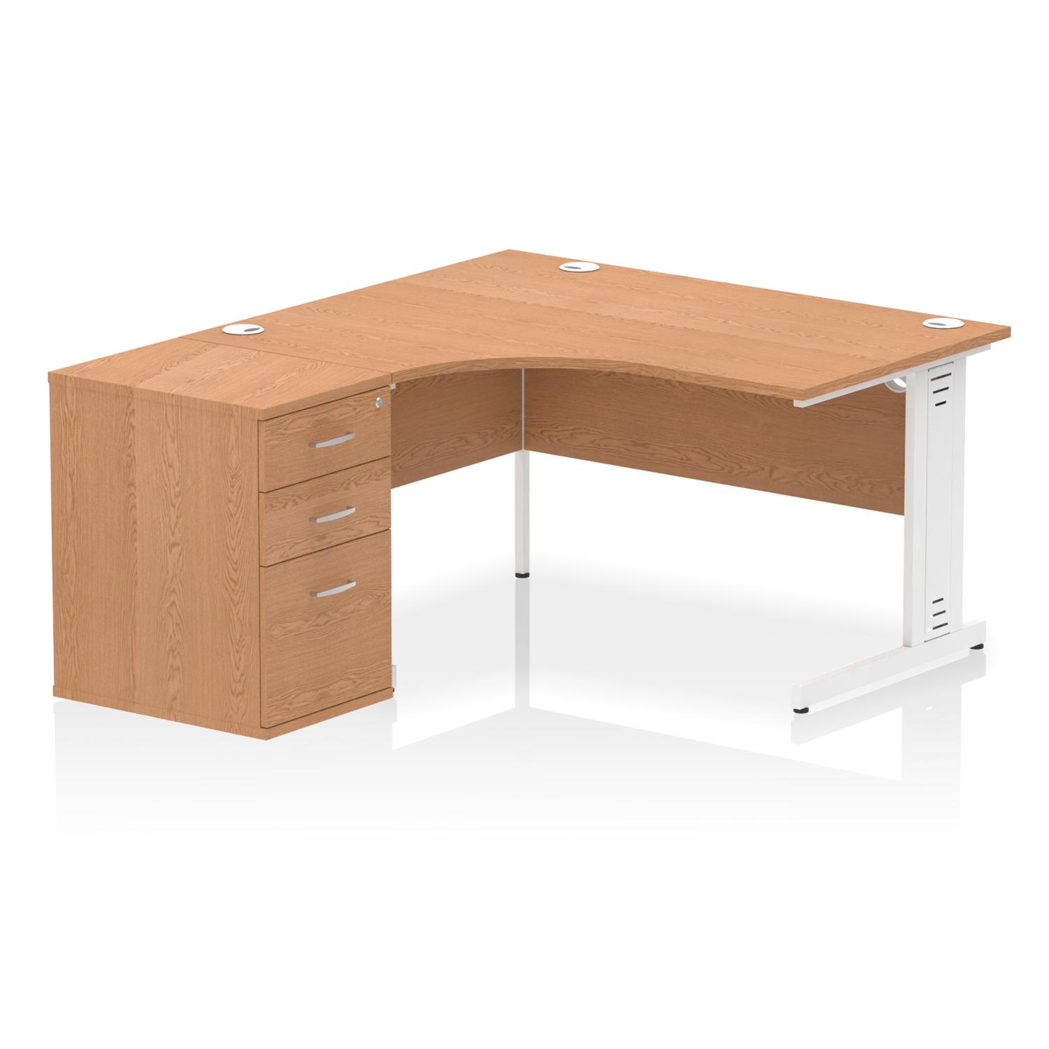 Impulse 1400mm Left Crescent Office Desk Oak Top White Cable Managed ...