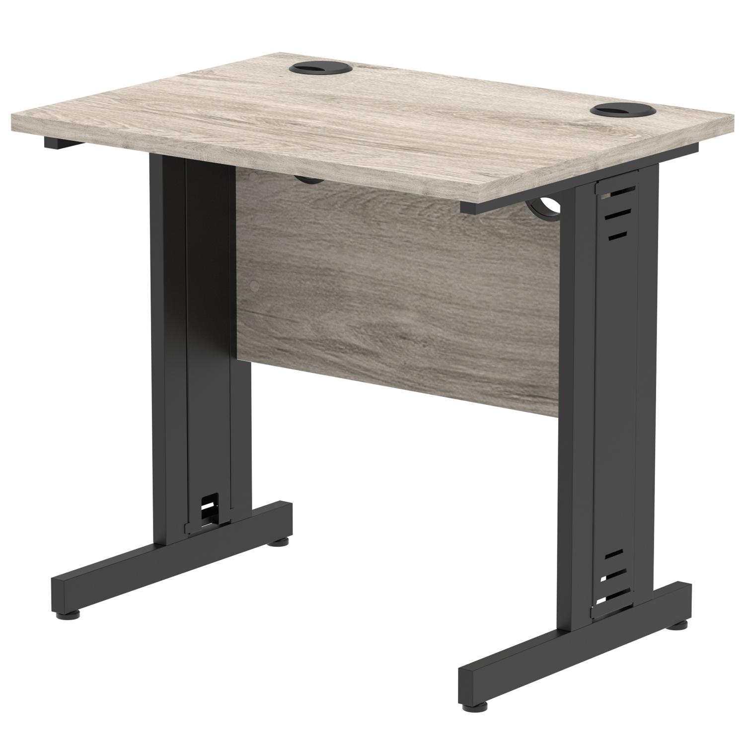 Impulse 800 x 600mm Straight Office Desk Grey Oak Top Black Cable ...