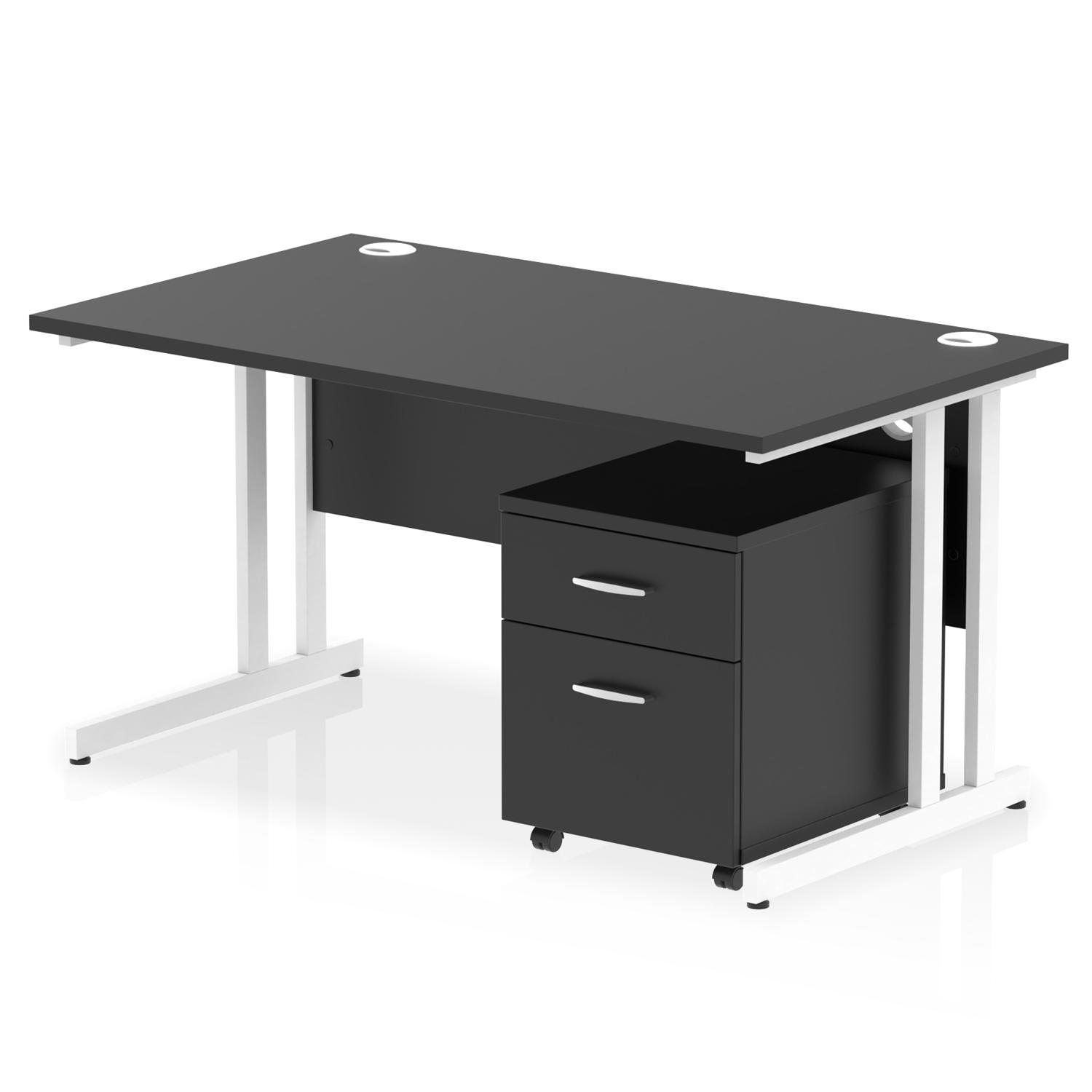 Impulse 1400 x 800mm Straight Office Desk Black Top White Cantilever ...
