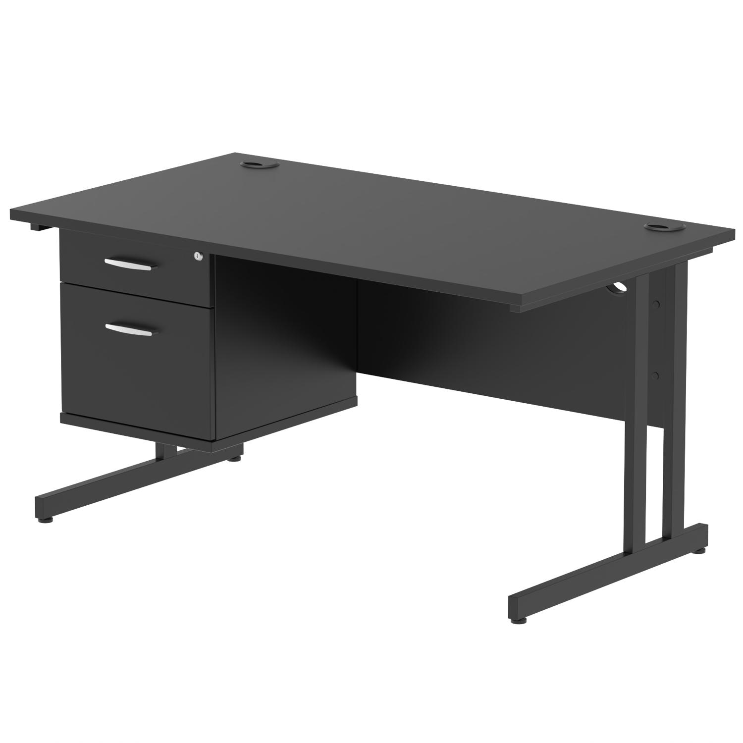 Impulse 1400 x 800mm Straight Office Desk Black Top Black Cantilever ...