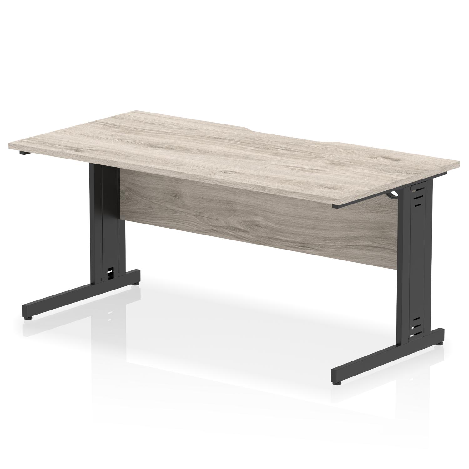 Impulse 1600 x 800mm Scalloped Edge Straight Office Desk Grey Oak Top ...