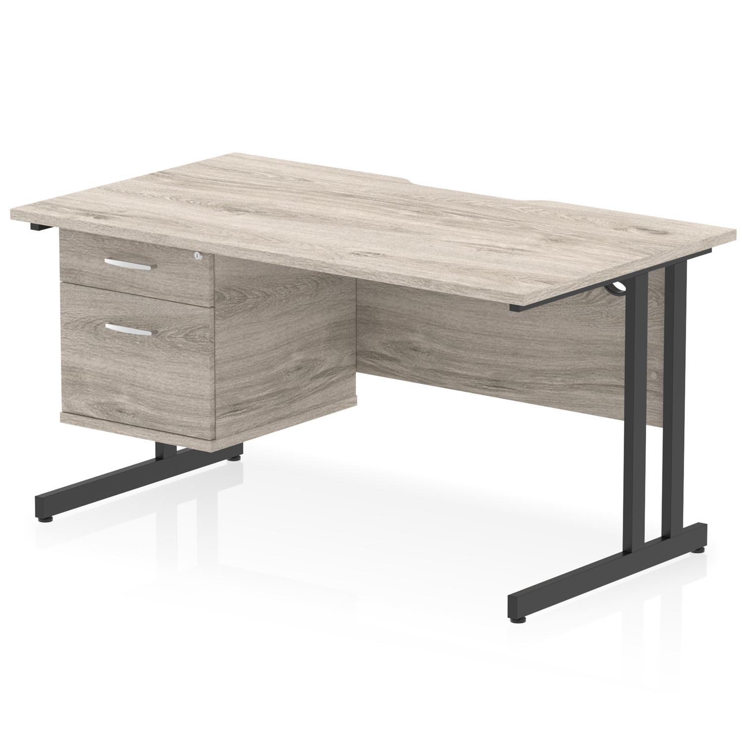 Impulse 1400 x 800mm Scalloped Edge Straight Office Desk Grey Oak Top ...