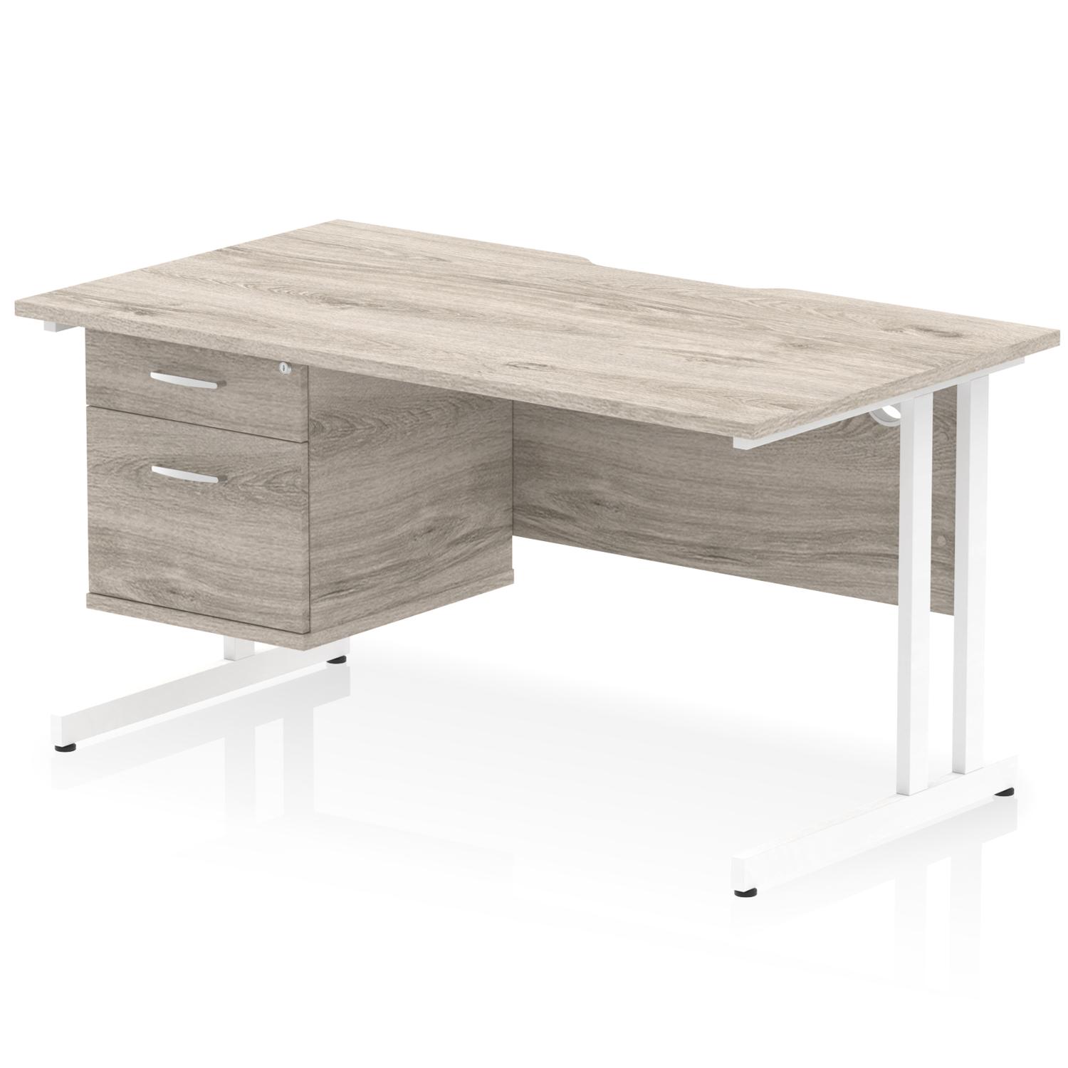 Impulse 1400 x 800mm Scalloped Edge Straight Office Desk Grey Oak Top ...